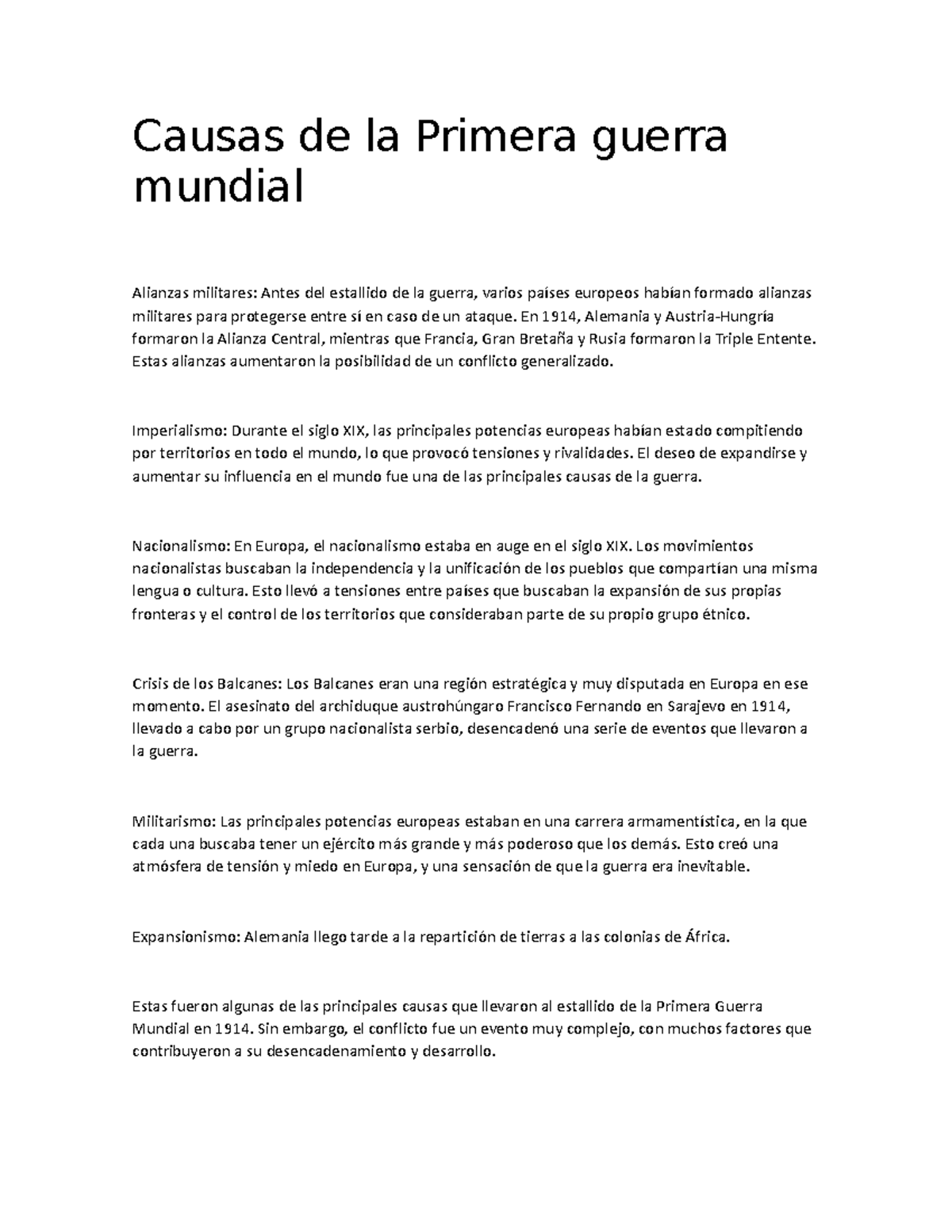 Causas de la Primera guerra mundial - Causas de la Primera guerra mundial Alianzas militares ...