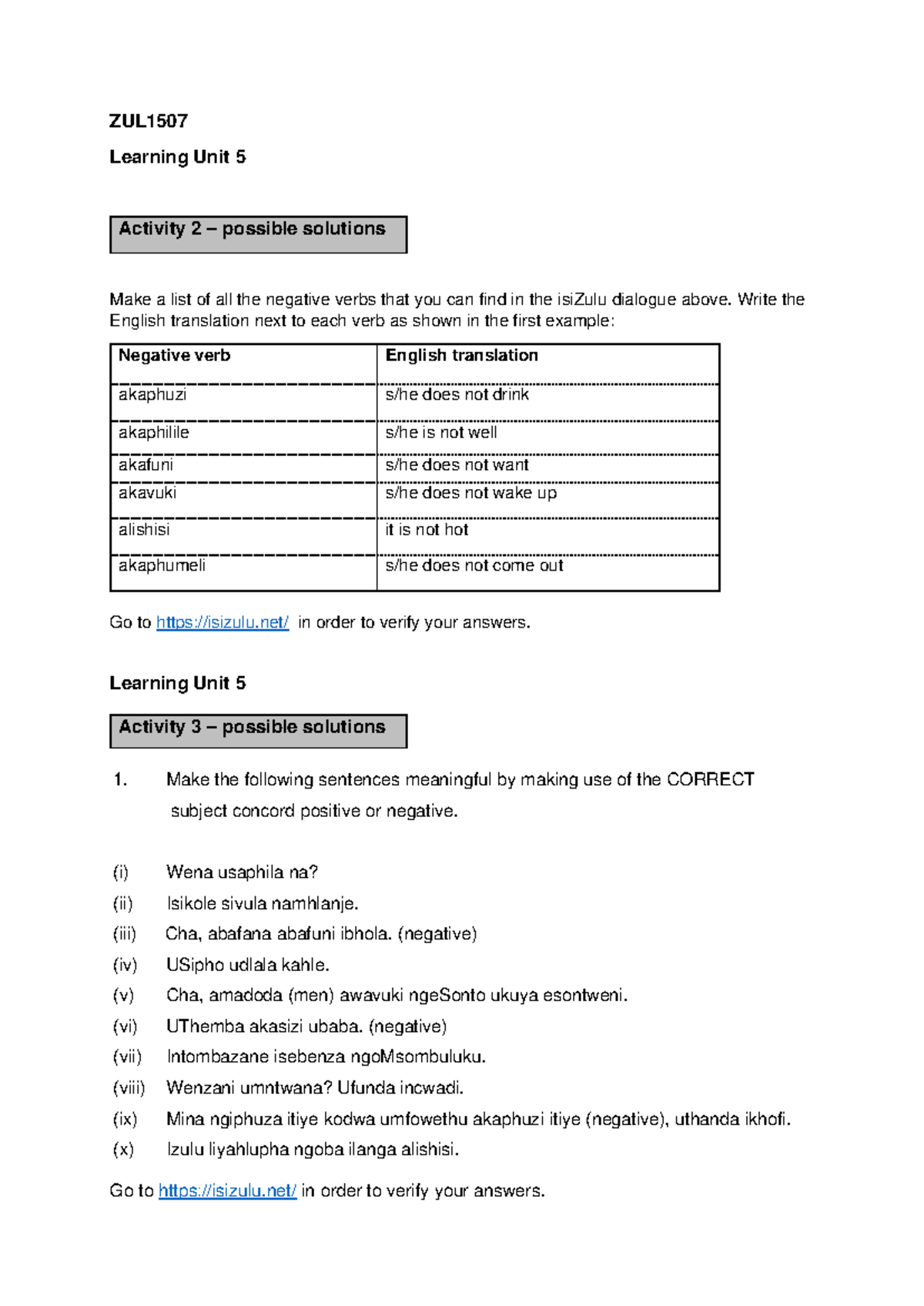 ZUL1507 Learning Unit 5 Activities and Solutions - ZUL Learning Unit 5 Activity 2 – possible ...
