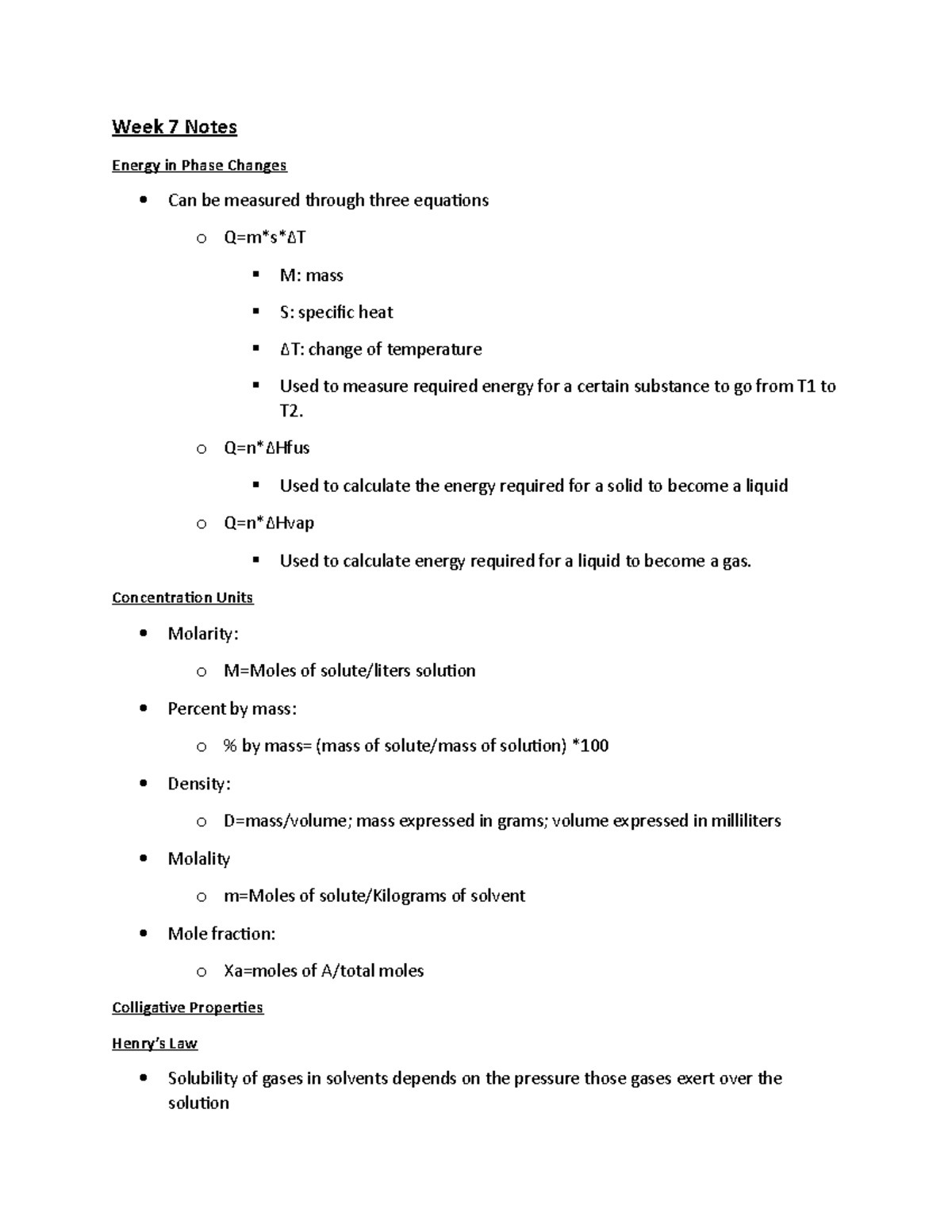 Week 7 Notes - Dr. Becvar - Week 7 Notes Energy in Phase Changes Can be ...