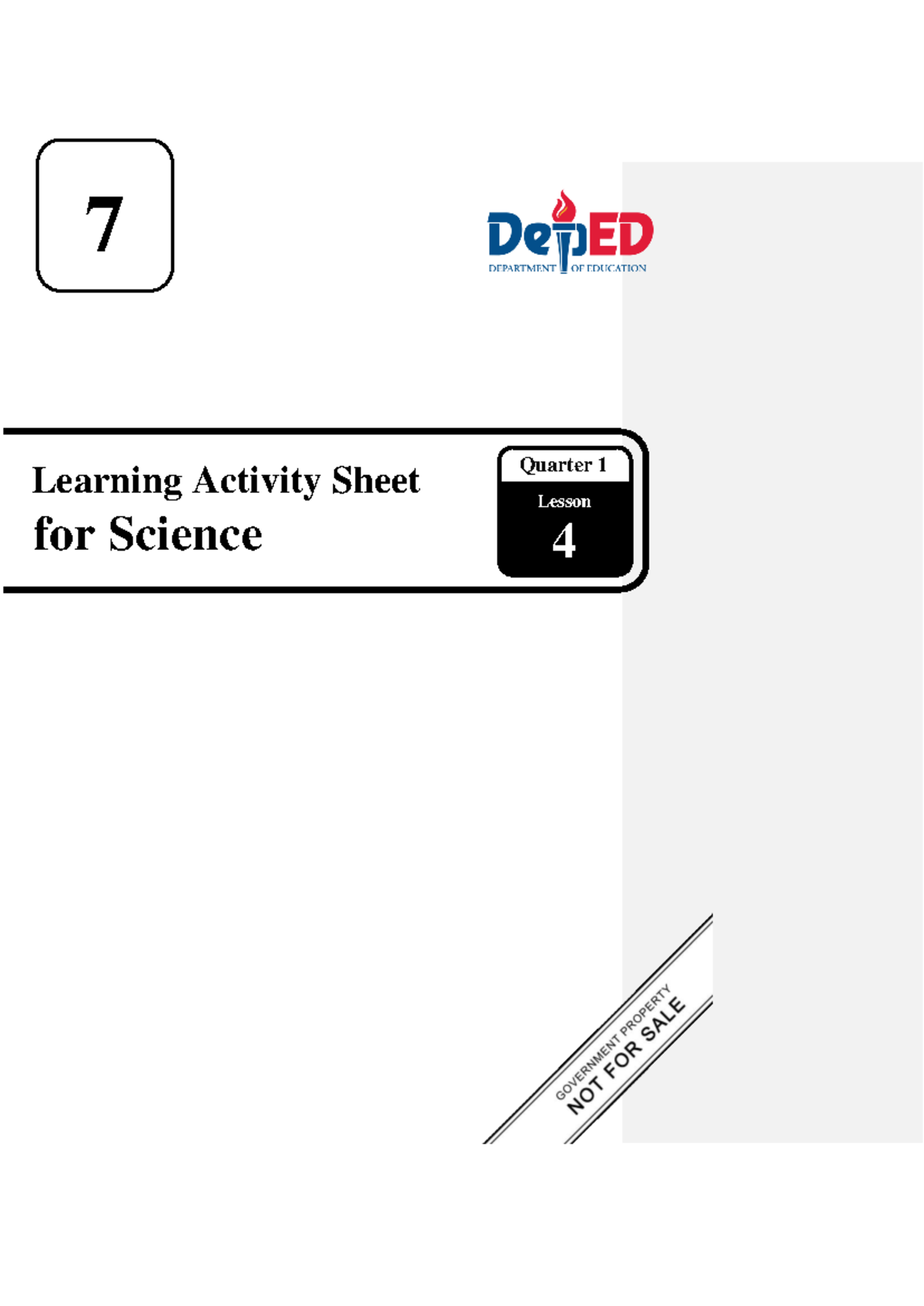 Q1 WS Science 7 Lesson 4 Week 4 - Learning Activity Sheet for Science 7 ...