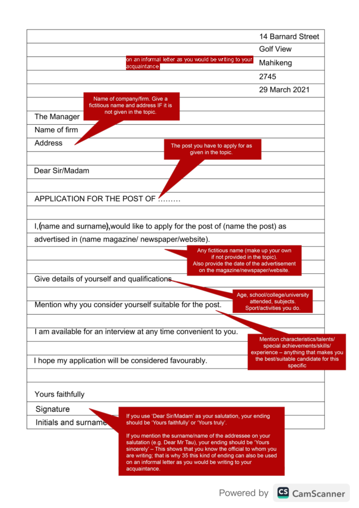 Letter of application - on an informal letter as you would be writing ...
