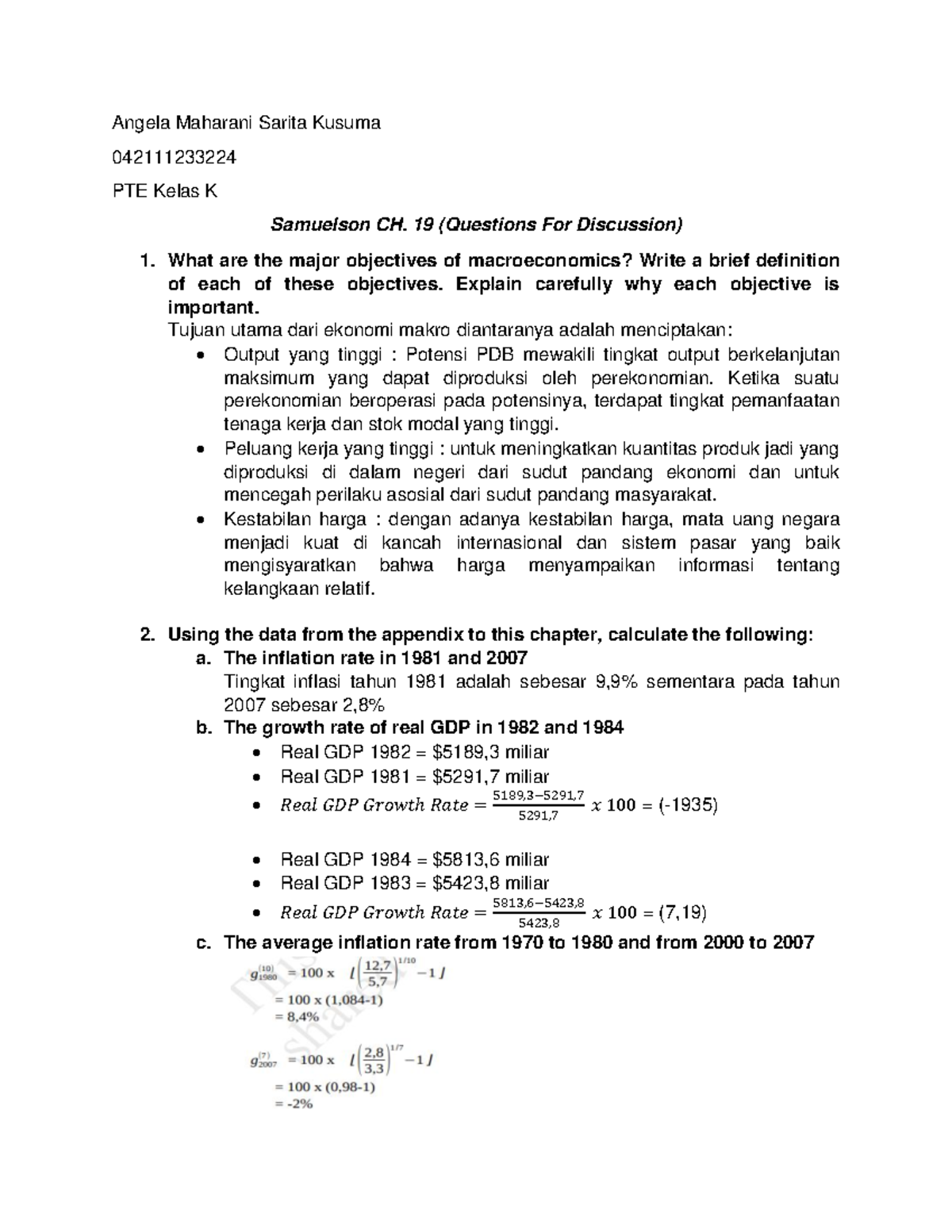 Tugas Pertemuan 08 PTE - Angela Maharani Sarita Kusuma 042111233224 PTE Kelas K Samuelson CH. 19 ...