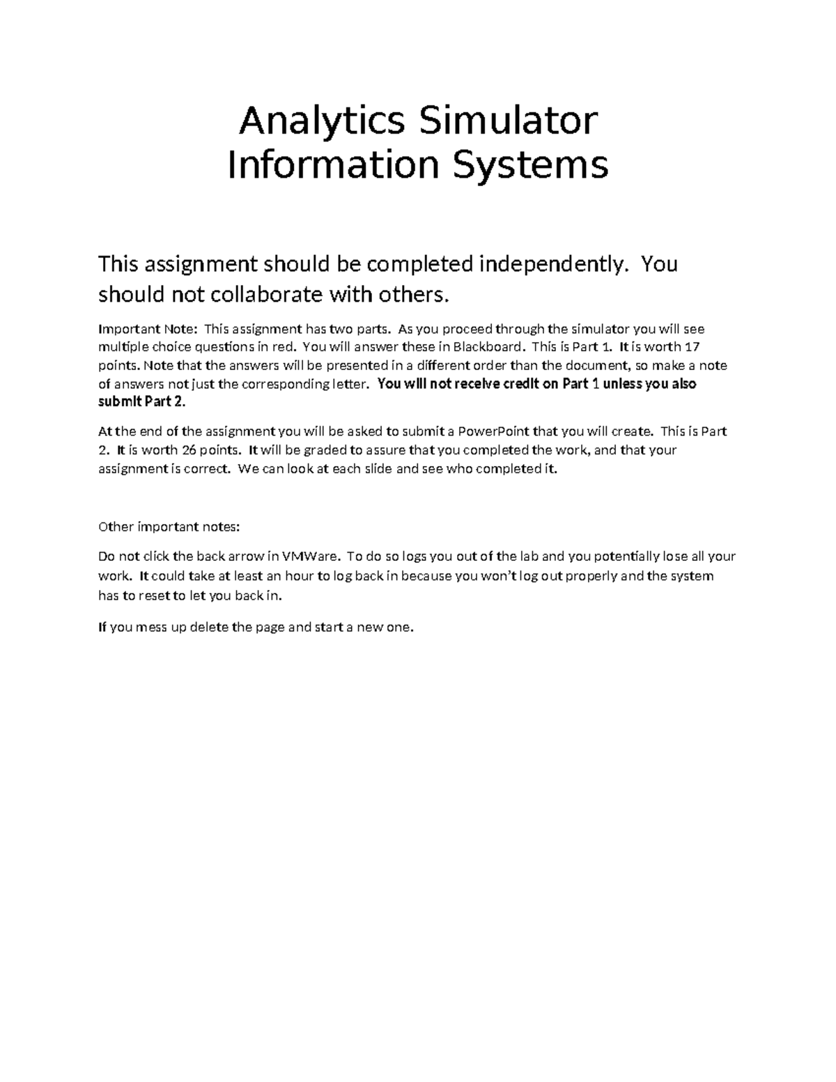Analytics Simulator f23 - Analytics Simulator Information Systems This ...