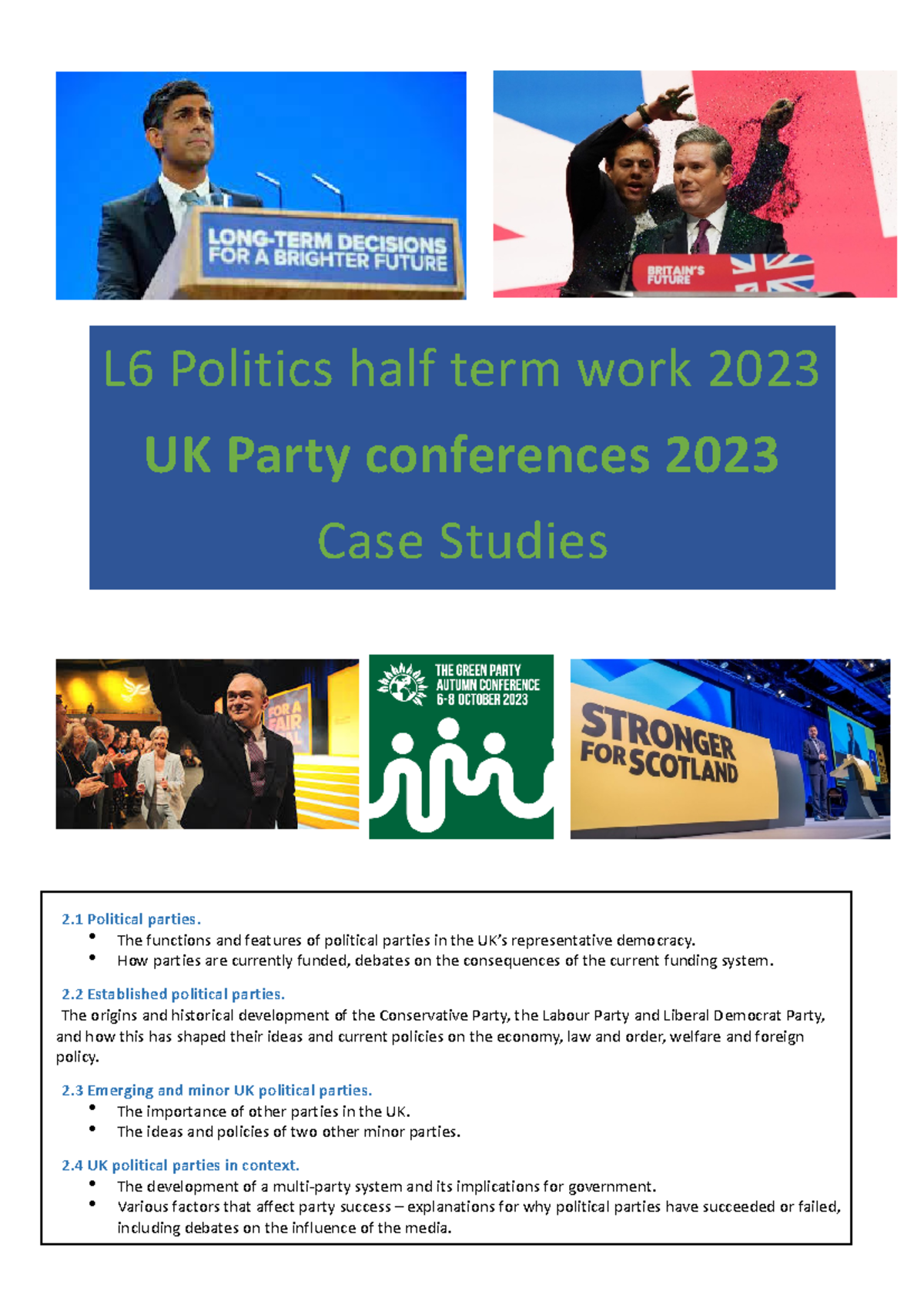 Party conference notes 2023 - L6 Politics half term work 2023 UK Party ...