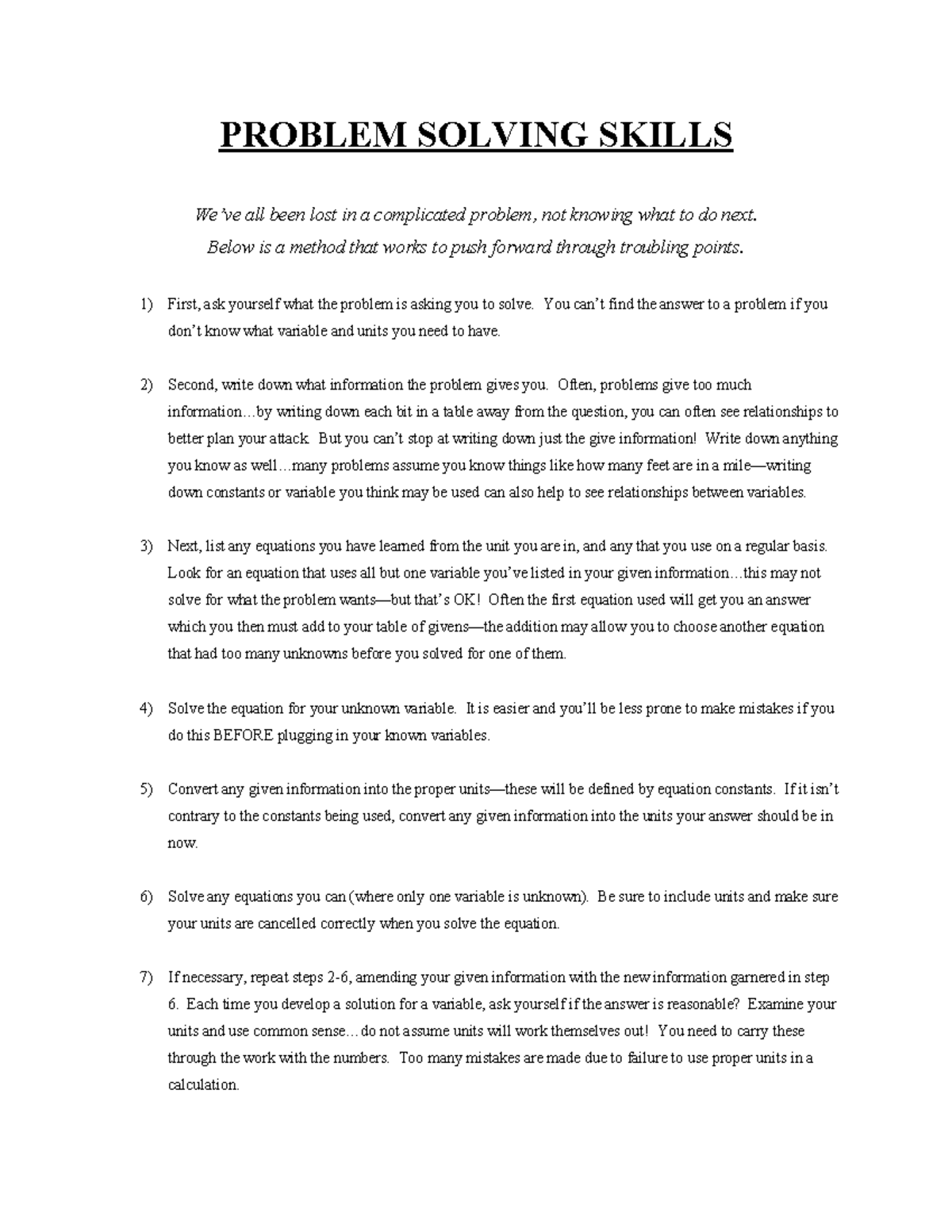 Study Skills Problem Solving - PROBLEM SOLVING SKILLS We’ve all been ...