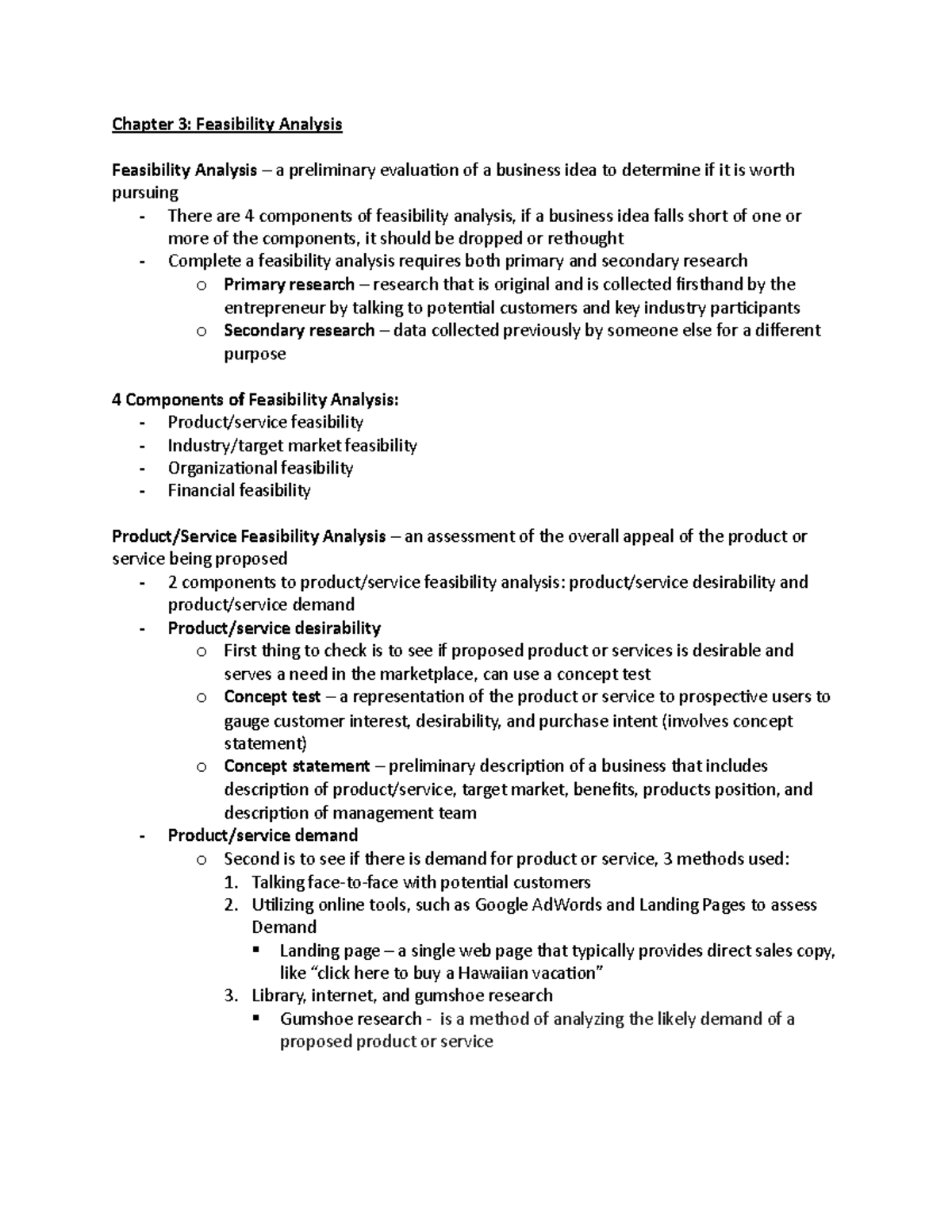 Chapter 3 Notes - Chapter 3: Feasibility Analysis Feasibility Analysis ...