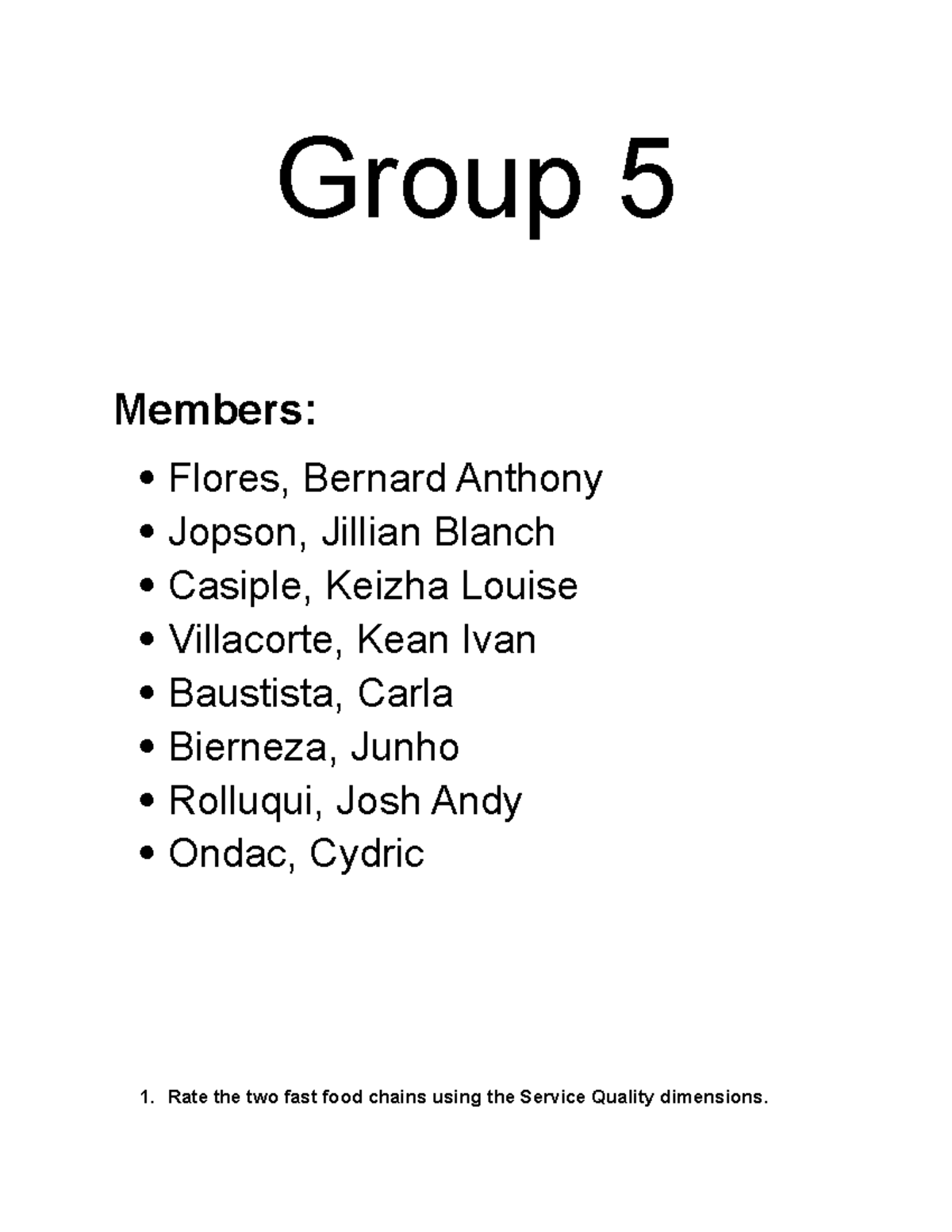 Productivity TQM Group 5 - Group 5 Members: Flores, Bernard Anthony ...
