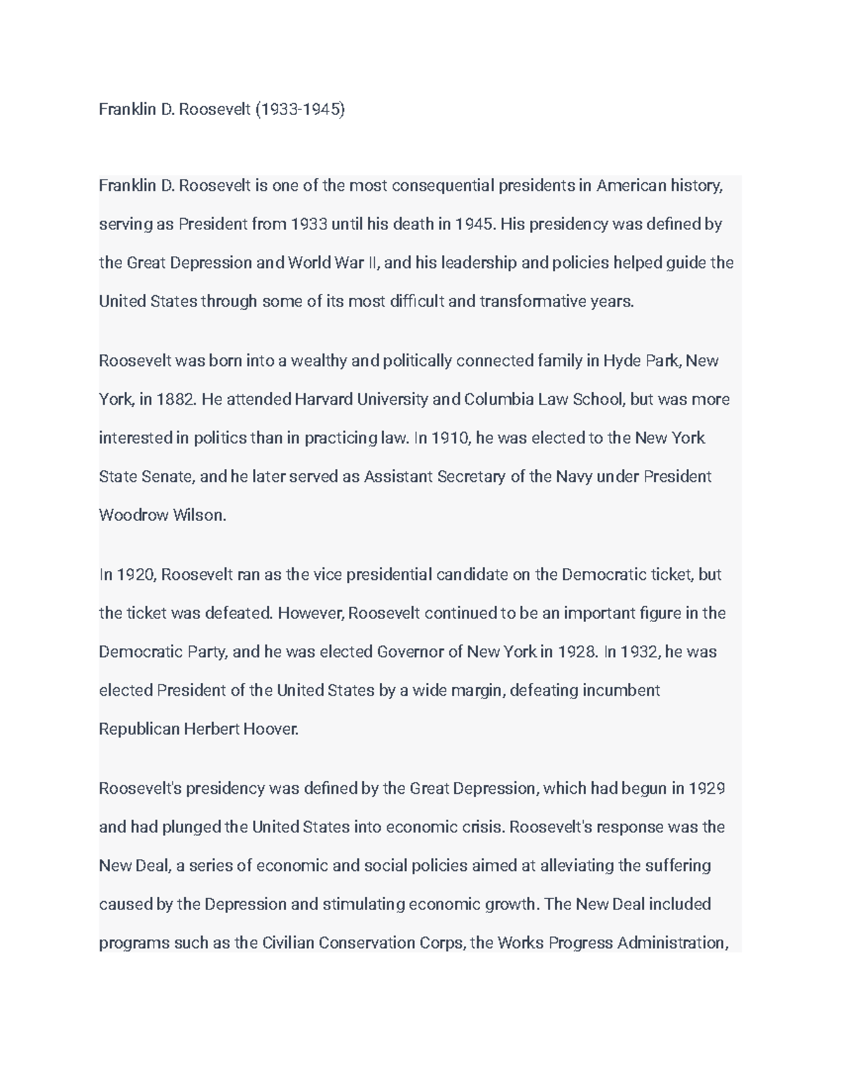 Franklin D. Roosevelt (1933-1945) - Franklin D. Roosevelt (1933-1945 ...