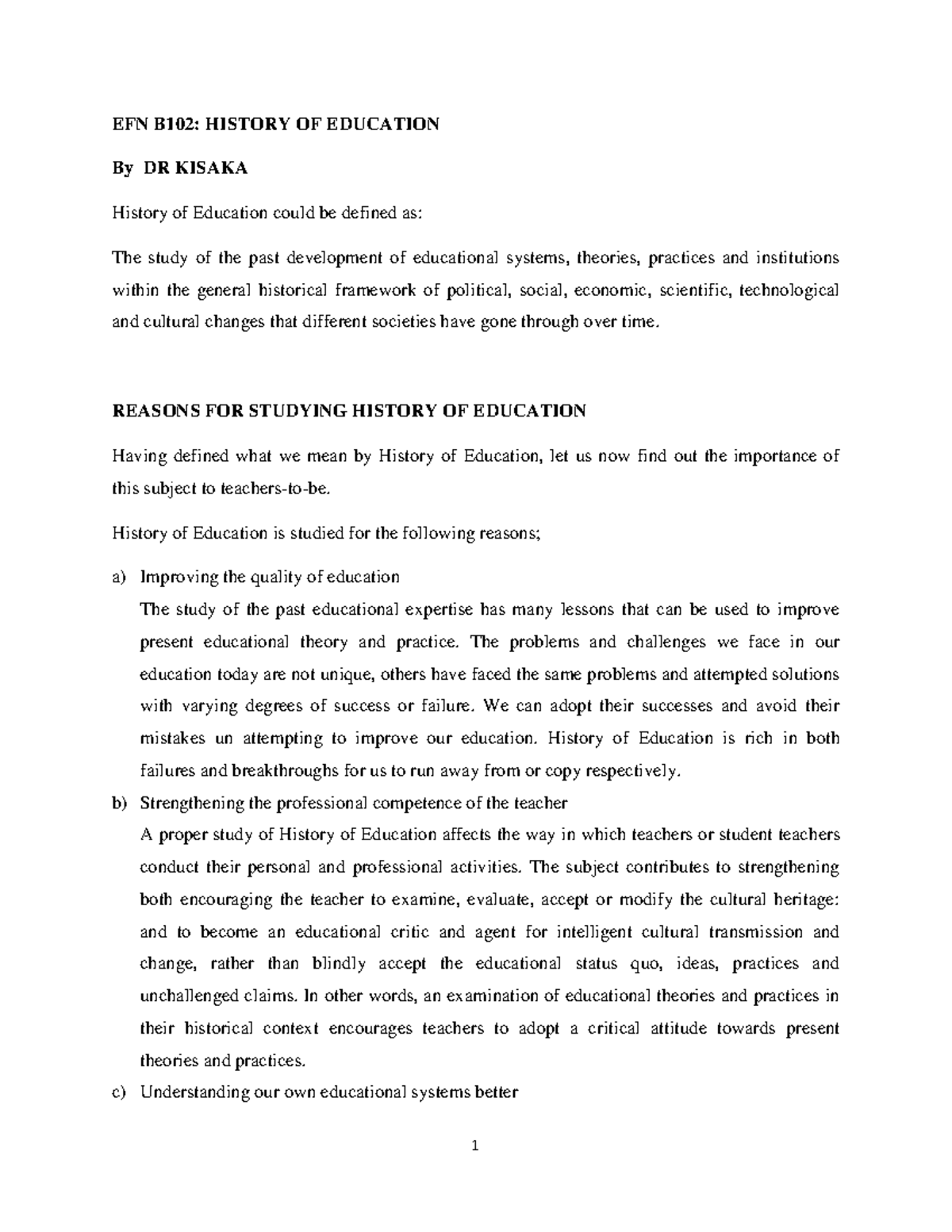 Notes..history of education - EFN B102: HISTORY OF EDUCATION By DR ...