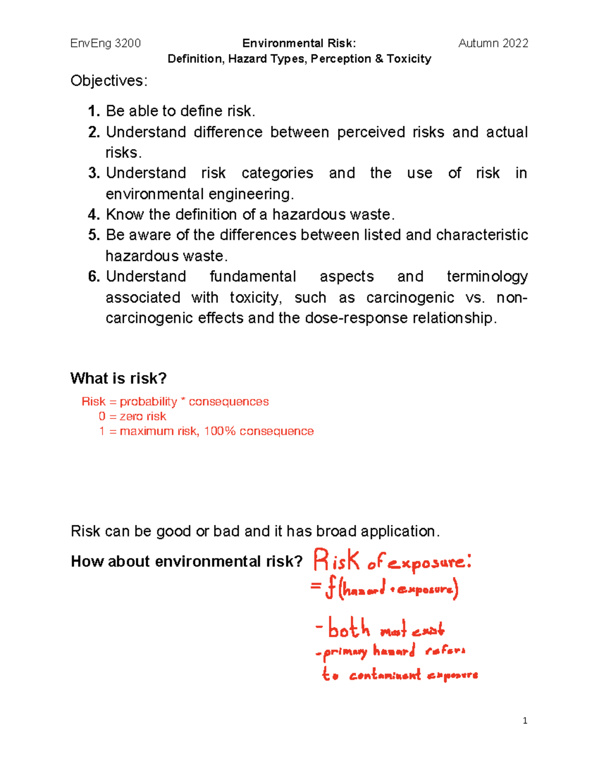 Risk Definition and Hazard Types and Toxicity - EnvEng 3200 Definition ...