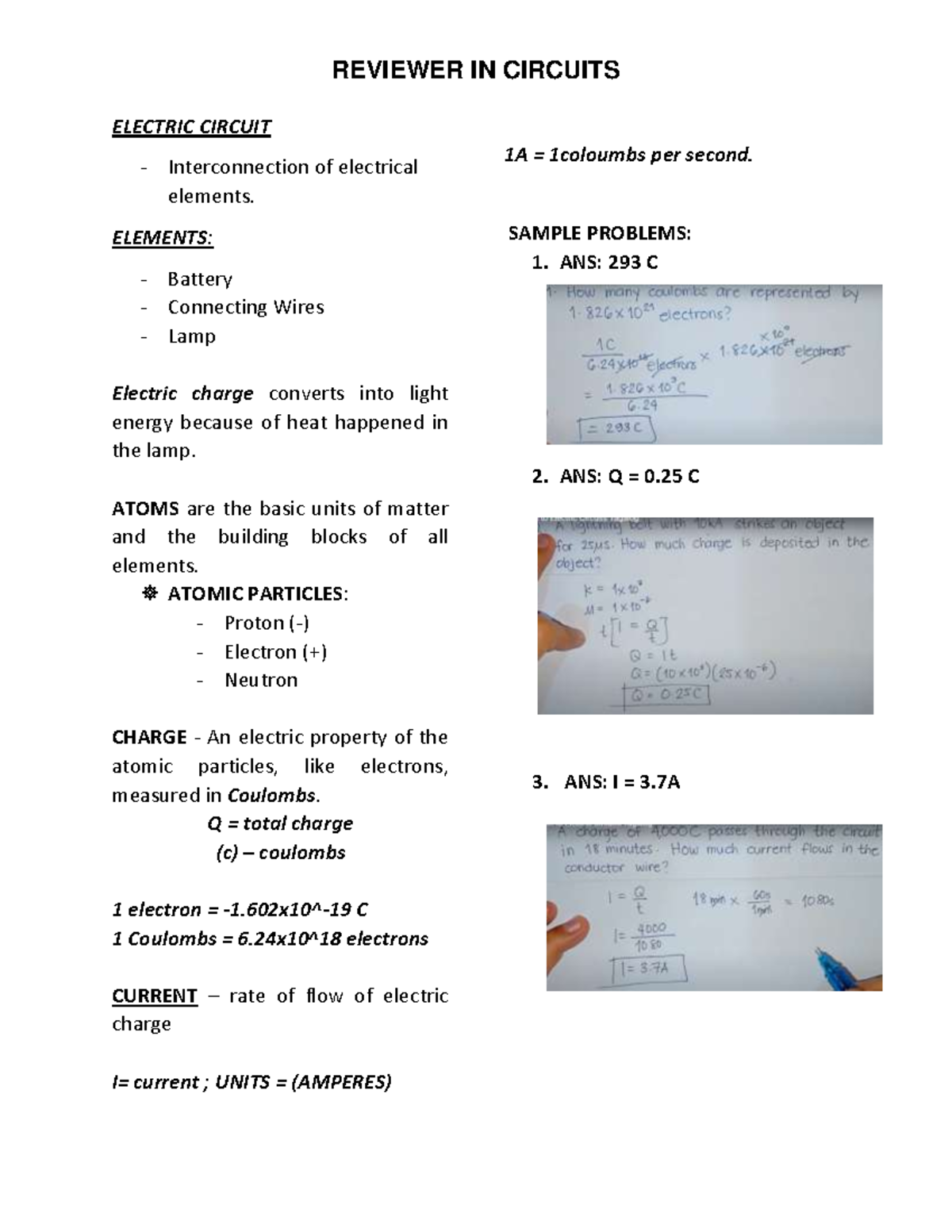 Circuits Reviewer - REVIEWER IN CIRCUITS ELECTRIC CIRCUIT ...
