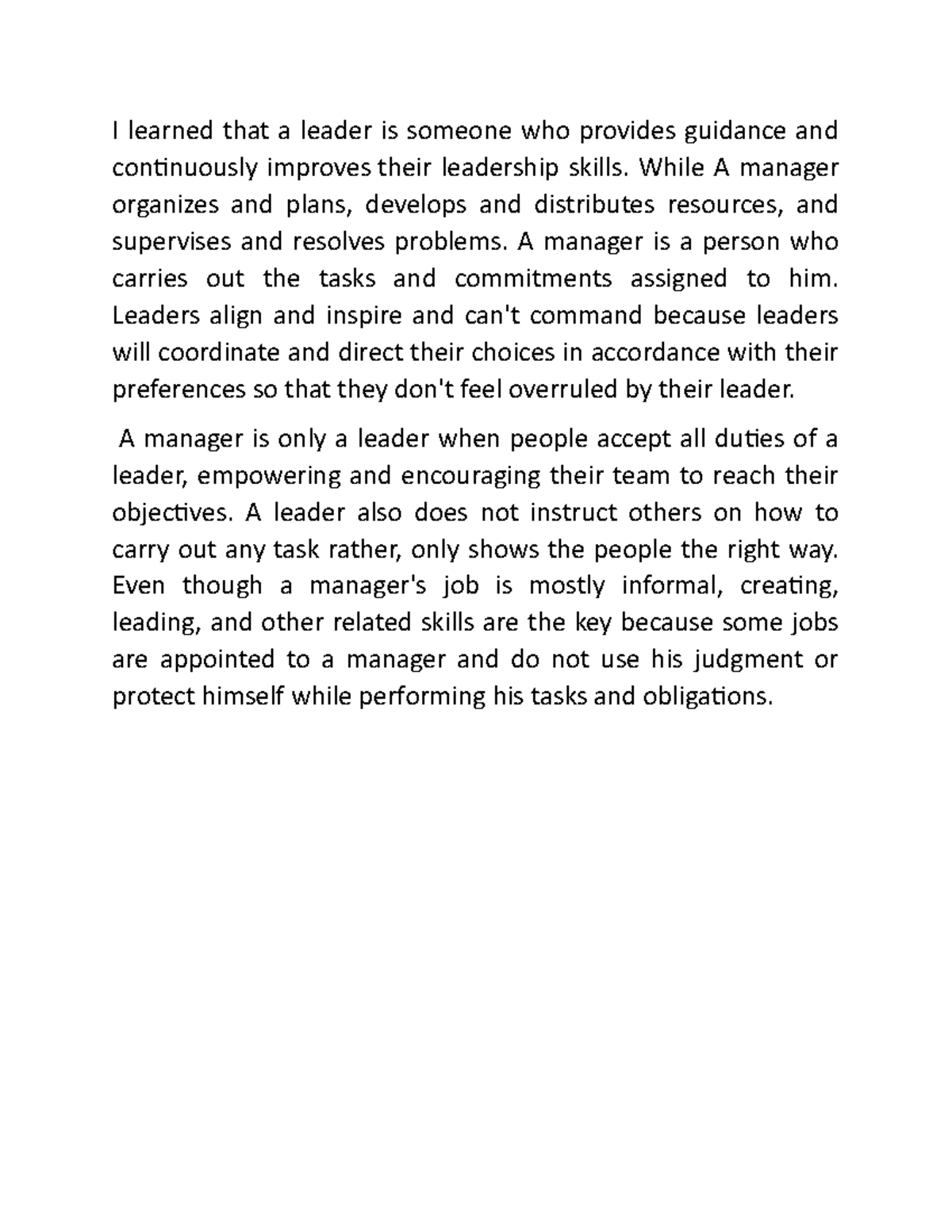 Diff - notes - I learned that a leader is someone who provides guidance ...