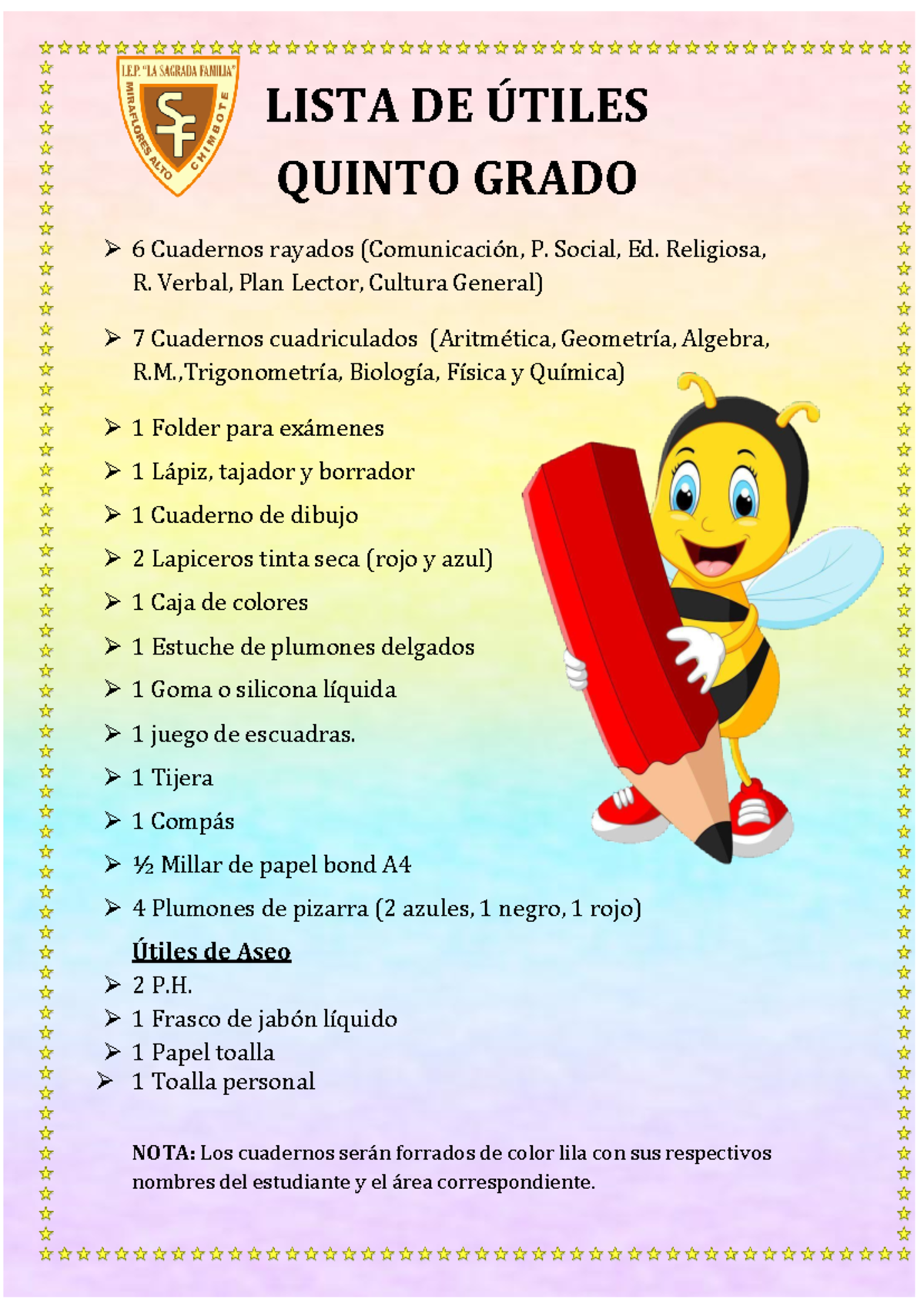 Lista De Utiles Quinto Grado De Primaria at Mia Mort blog