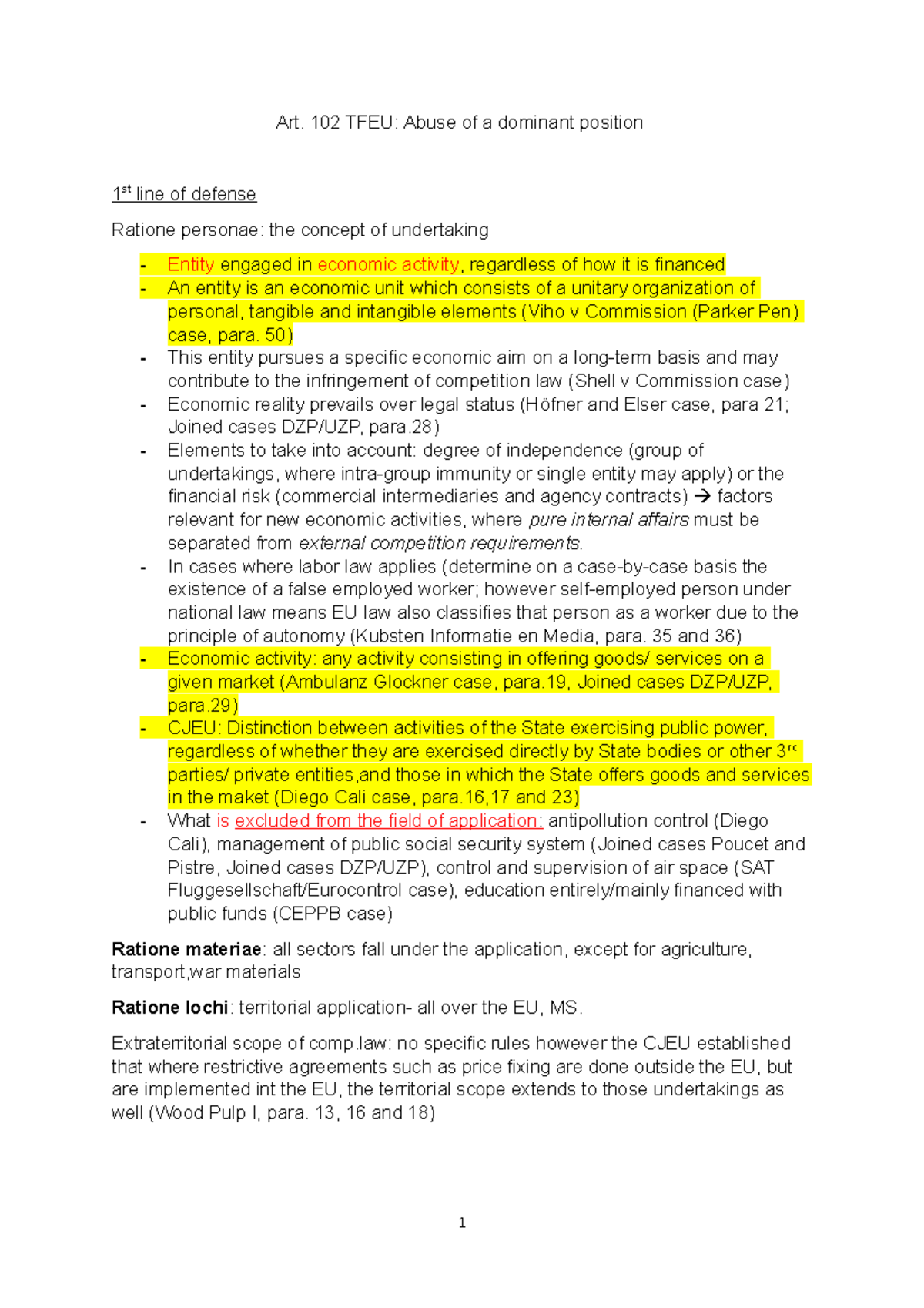 Abuse of a dominant position Structure - Art. 102 TFEU: Abuse of a ...