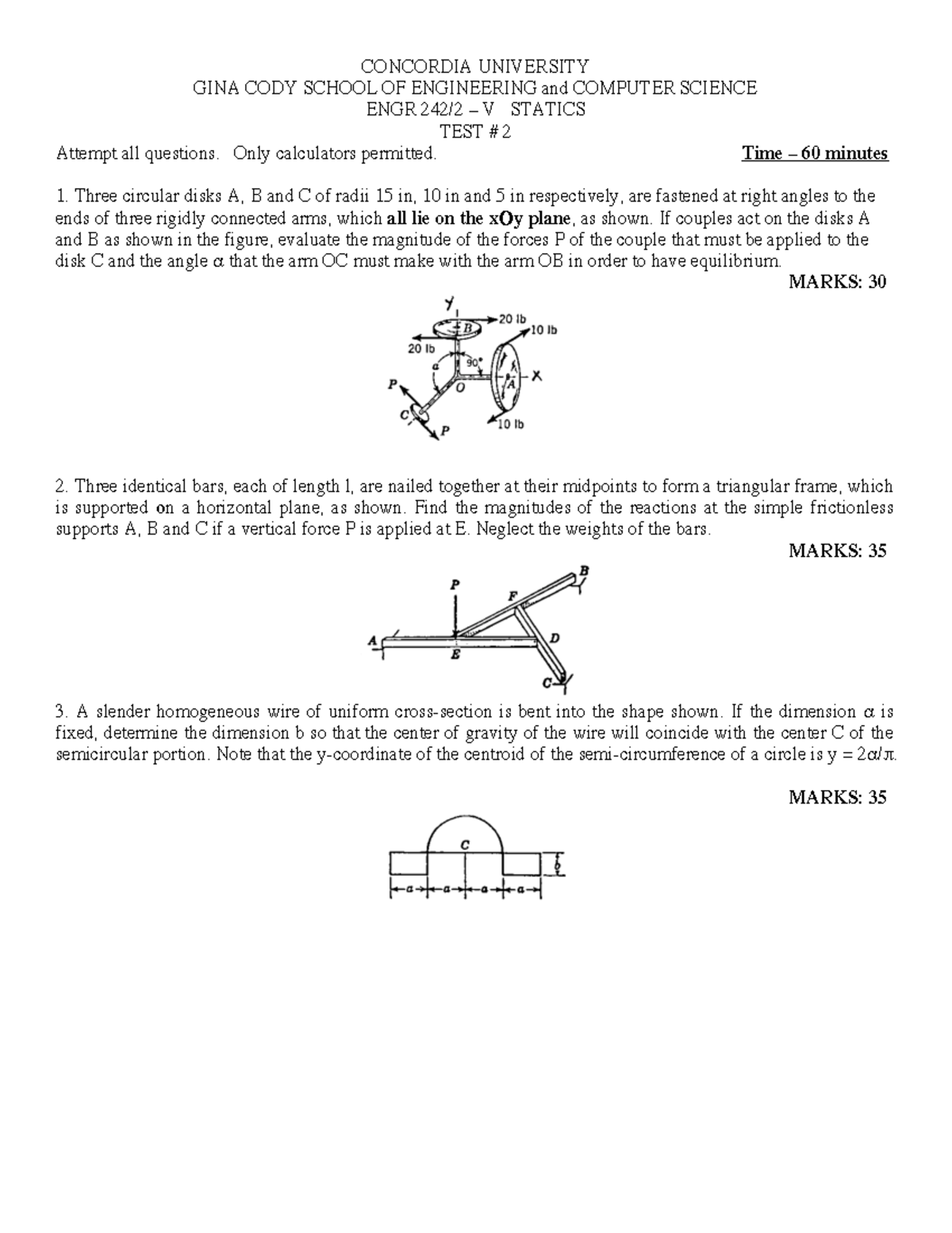 Statics TEST2 march 6 2020 solutions as well - CONCORDIA UNIVERSITY ...