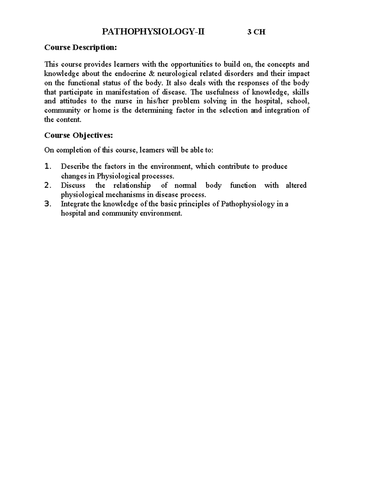 0 pathophysiolgy course grade - PATHOPHYSIOLOGY-II 3 CH Course ...