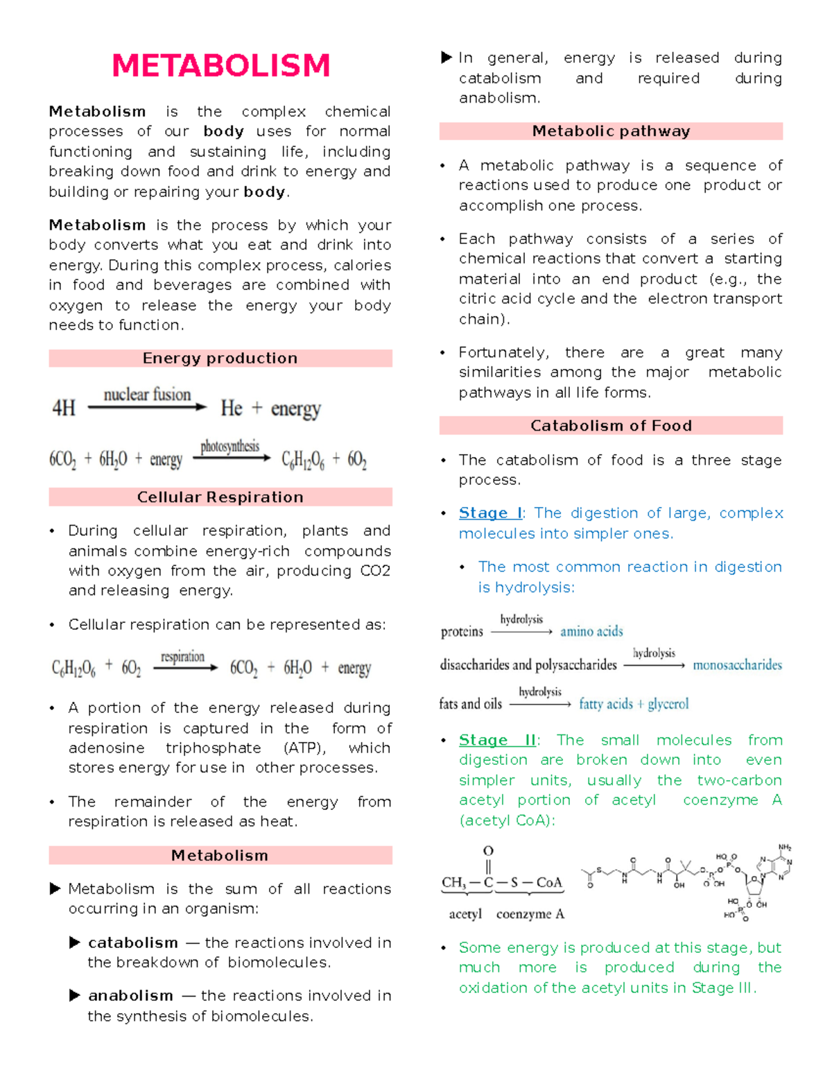 Metabolism week 9 - biochem - METABOLISM Metabolism is the complex ...