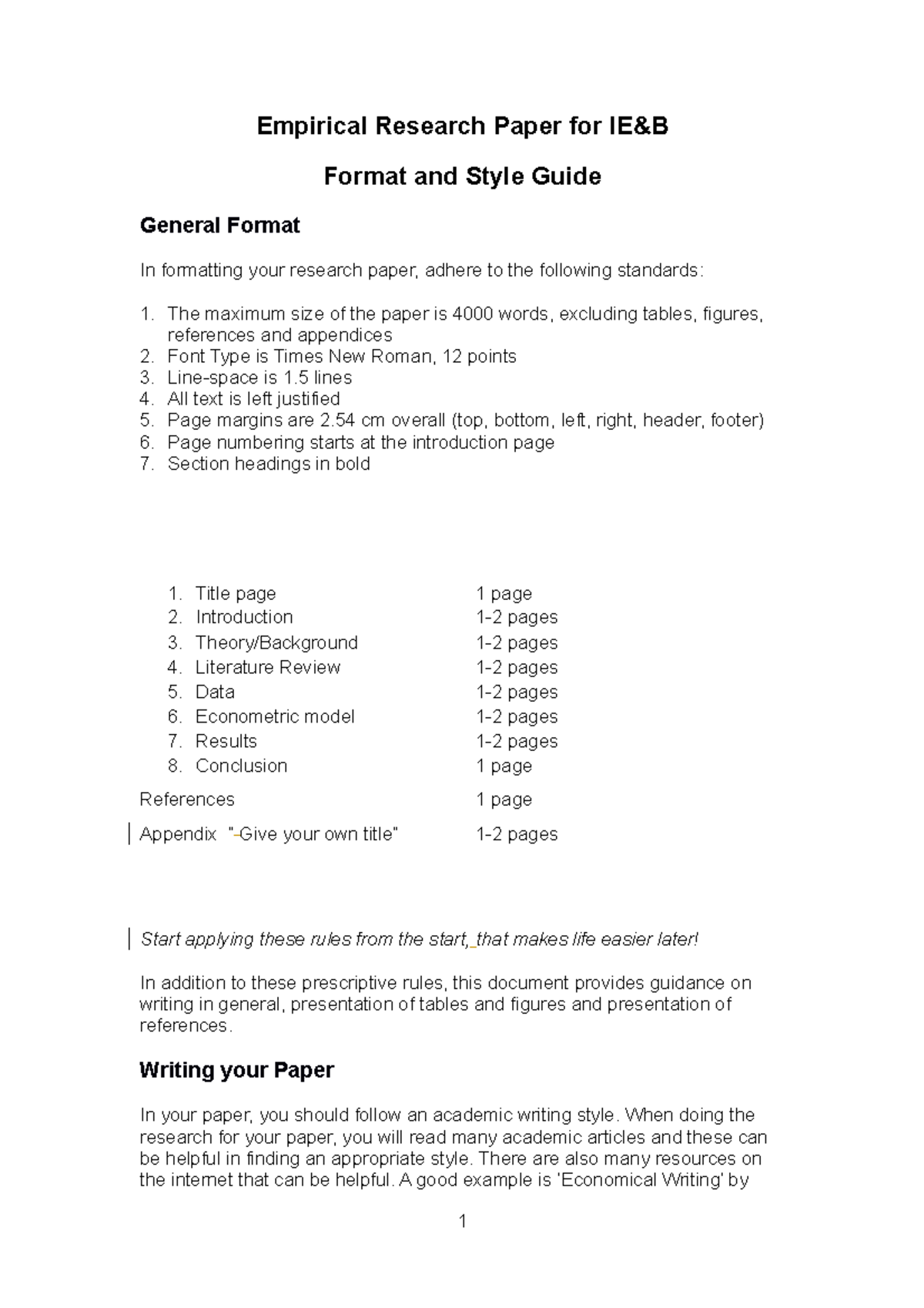 ERP Format and Style Guide - Empirical Research Paper for IE&B Format ...