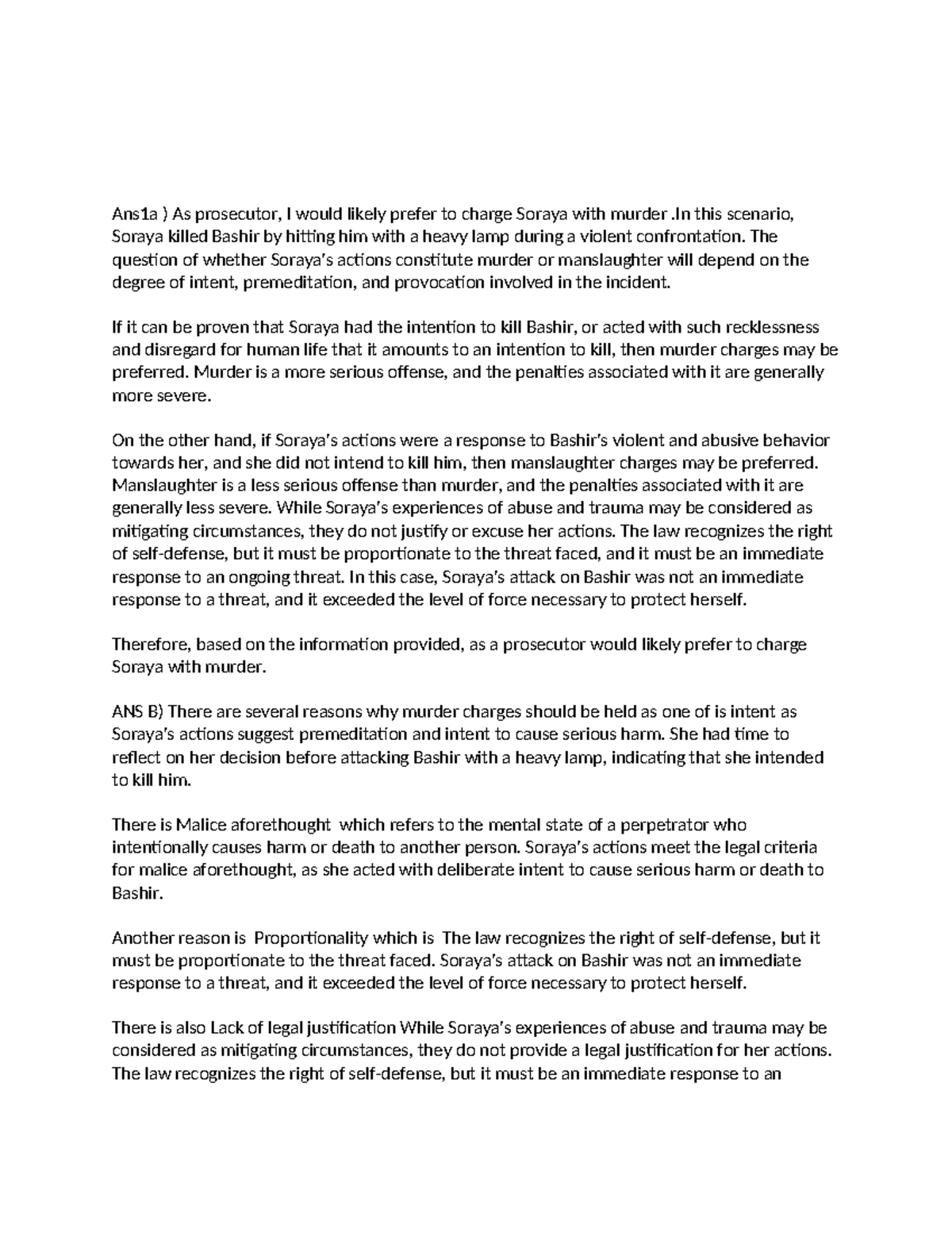 Criminal EXAM - PAST PAPER QUESTION - Ans1a ) As prosecutor, I would ...