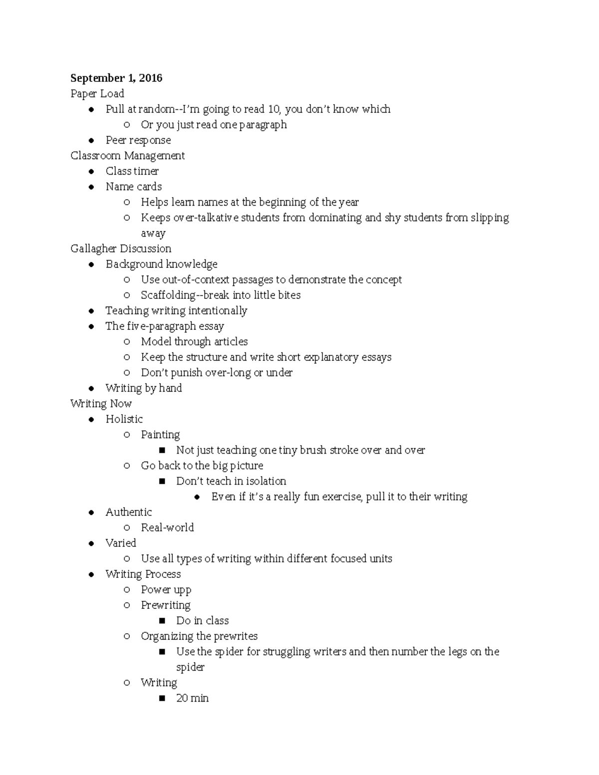 Methods in Teaching Literacy III Writing Notes 2/4 - September 1, 2016 ...