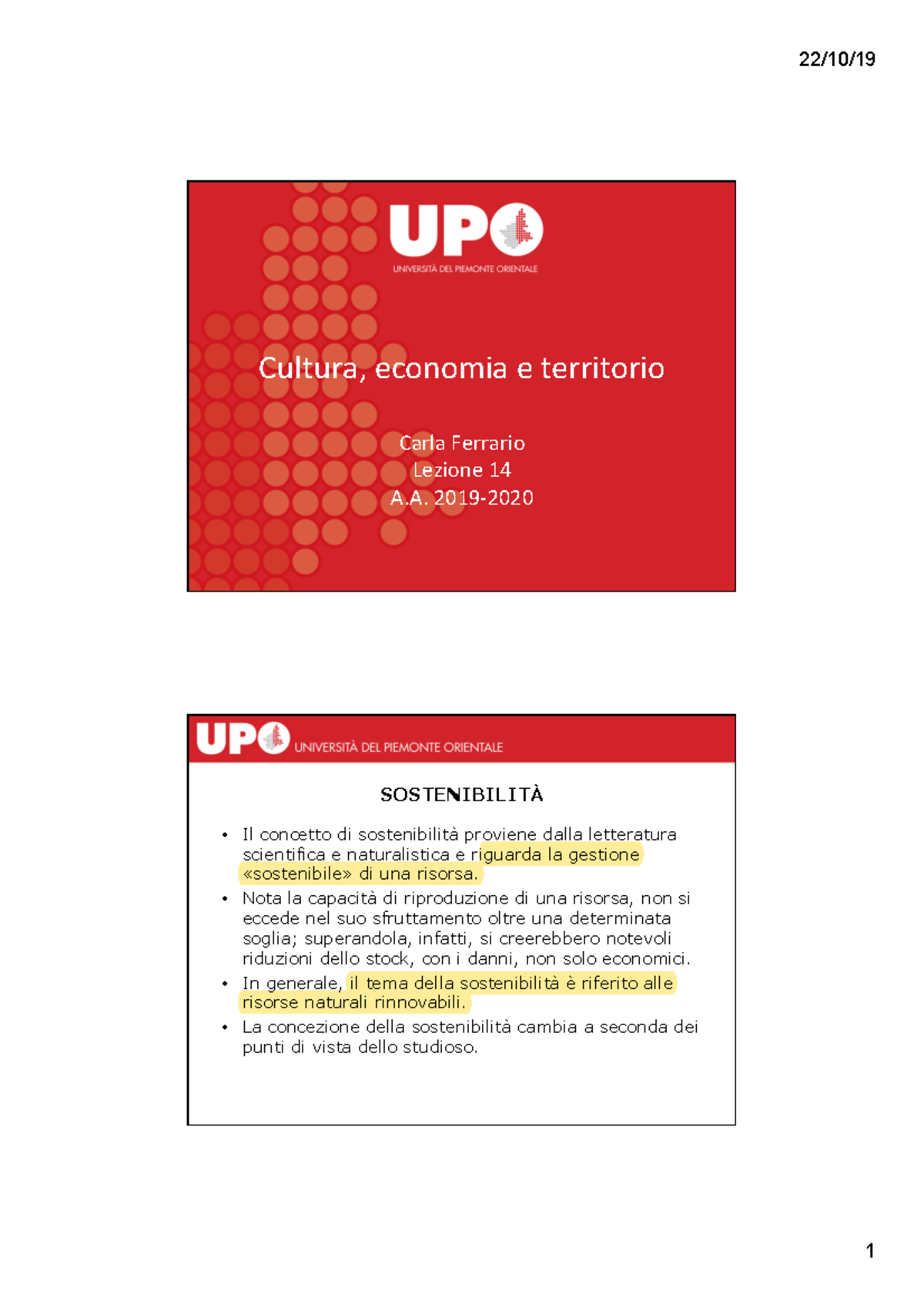 Lez 14 Lo sviluppo sostenibile - Cultura, economia e territorio Carla ...