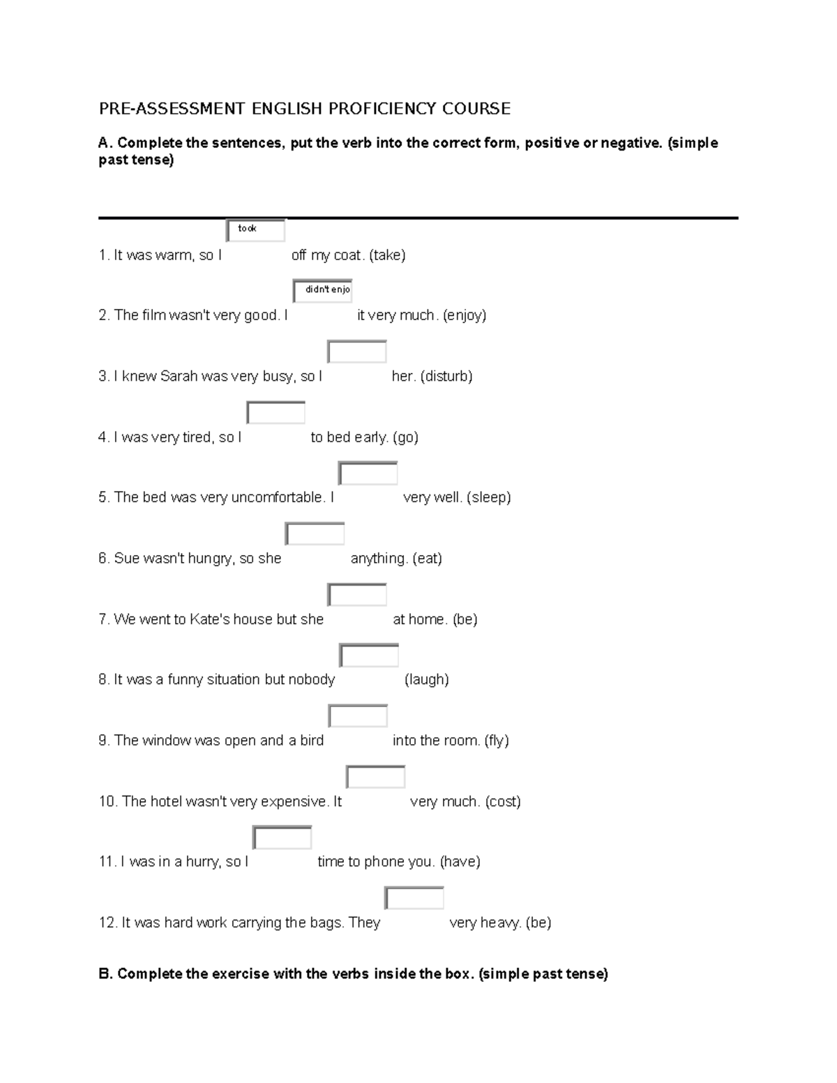 PRE- Assessment FOR COLLEGE STUDENTS - PRE-ASSESSMENT ENGLISH ...