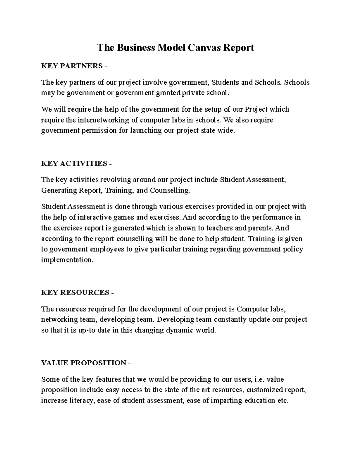 BMC Report - The Business Model Canvas Report KEY PARTNERS The key ...