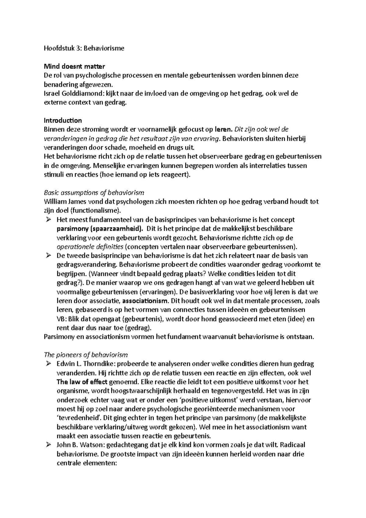 Samenvatting van boek Hoofdstuk 3: het Behaviorisme - Hoofdstuk 3 ...