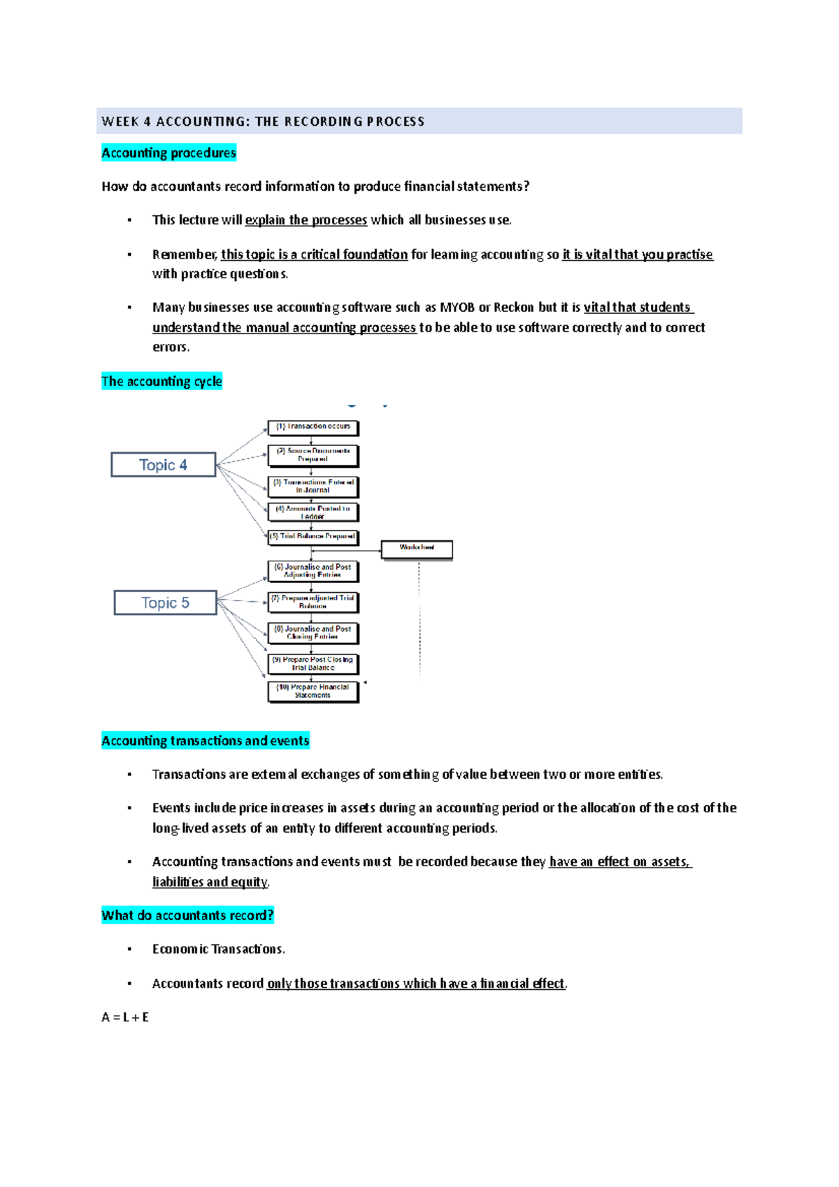 Week 4 Accounting Lecture - WEEK 4 ACCOUNTING: THE RECORDING PROCESS ...