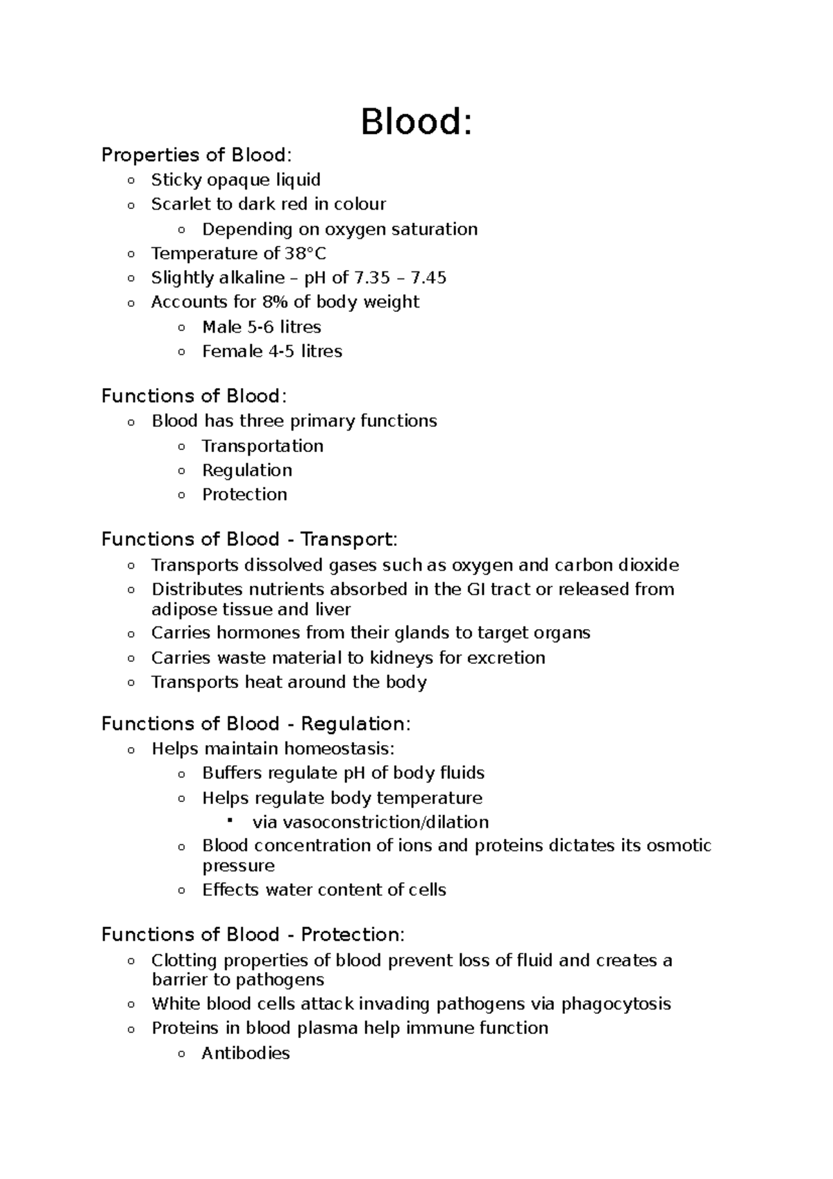 Blood - Notes by topic - HUBS1401 - UoN - Studocu