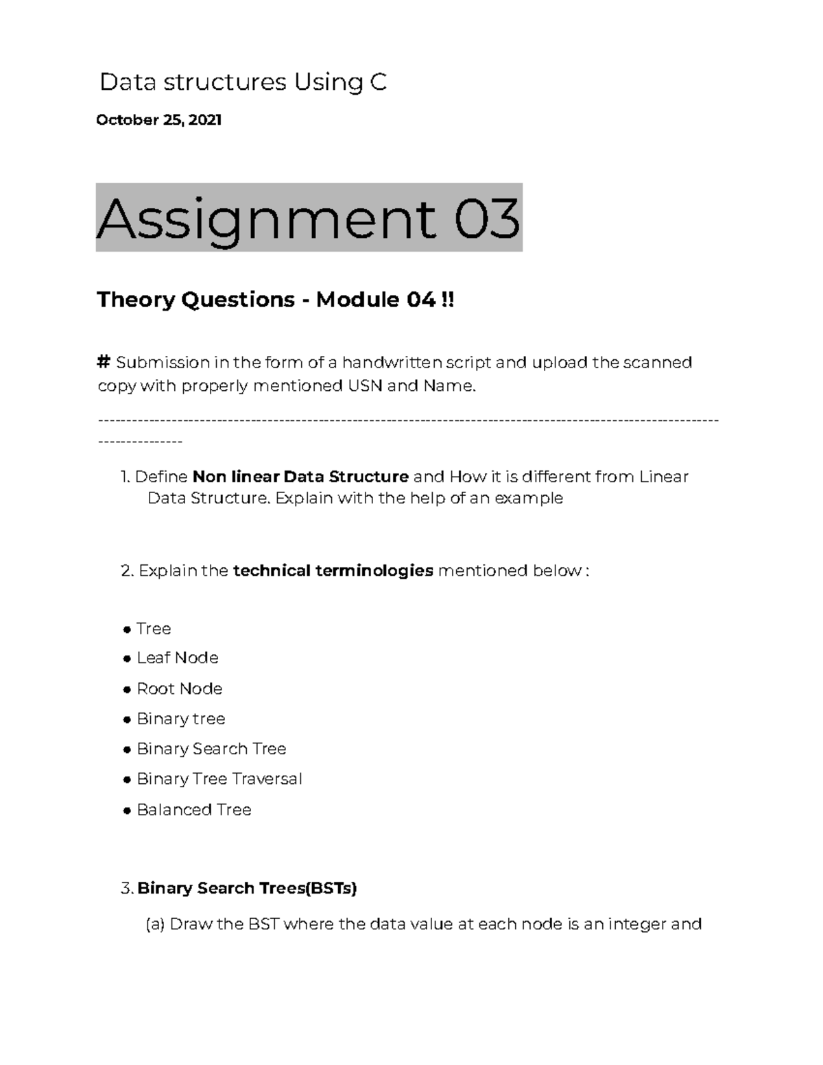 Assignment 003 - Data structures Using C October 25, 2021 Assignment 03 ...