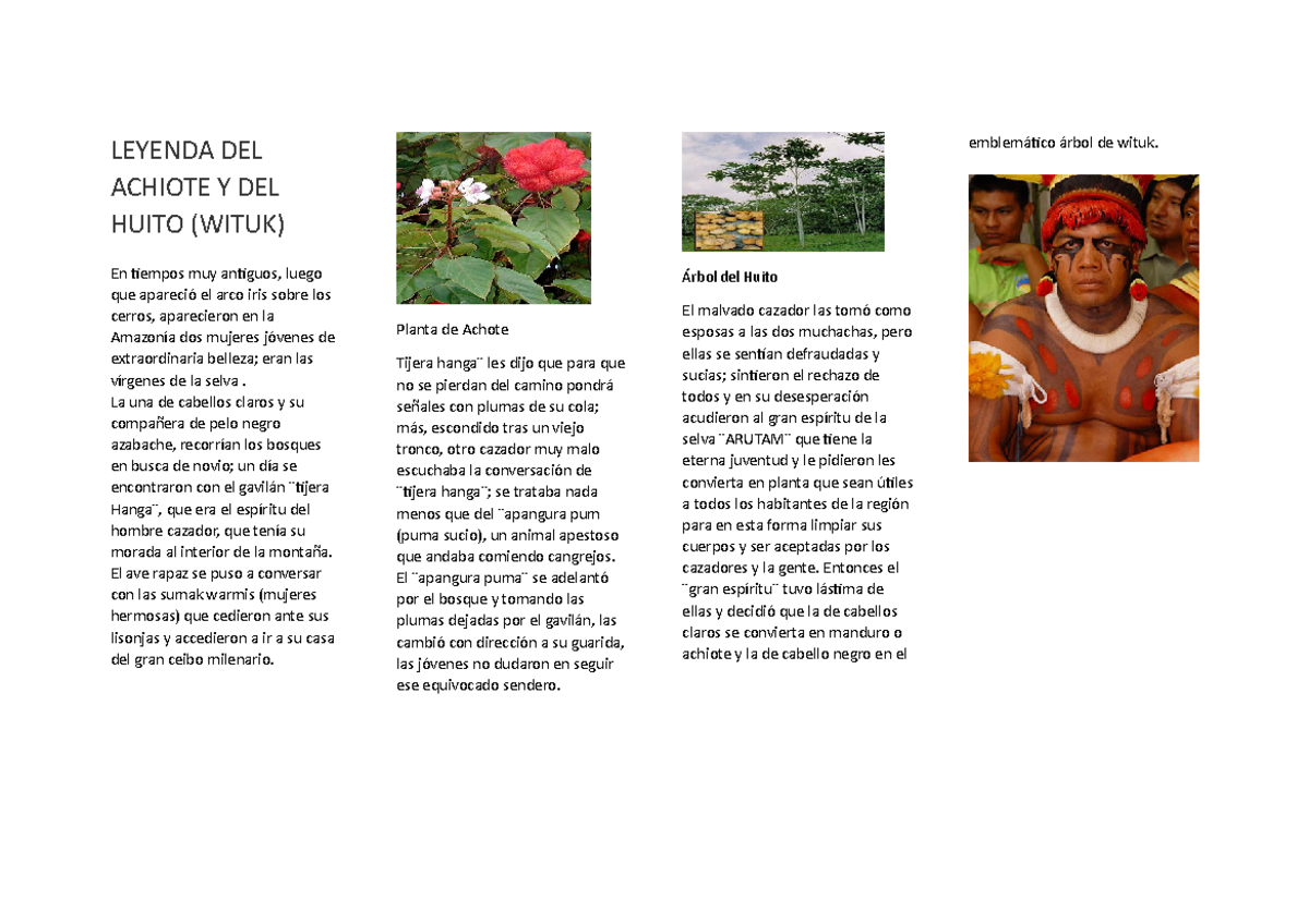 Leyenda DEL Achiote Y DEL Huito - LEYENDA DEL ACHIOTE Y DEL HUITO ...