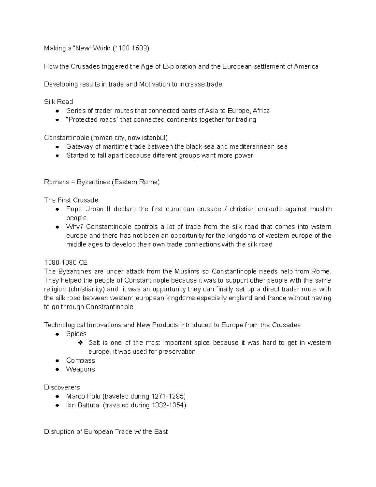 Age of Exploration - lecture notes for weekly quizzes and exams ...