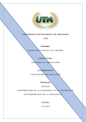 Resumen Procesos DE Fabricacion - UNIVERSIDAD TECNOLOGICA DE HONDURAS ...
