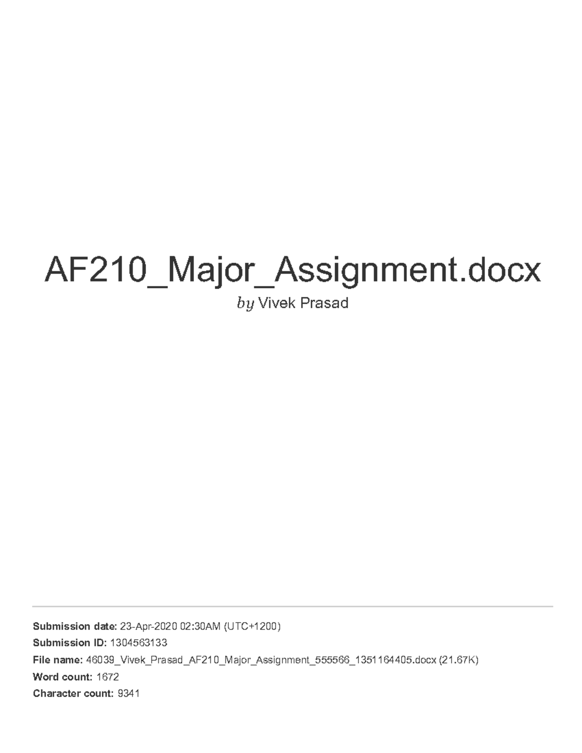 AF210 Major Assignment - AF210_Major_Assignment by Vivek Prasad ...