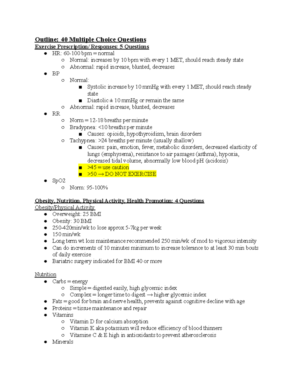 Cardiopulm Exam I Fun - alsijdf - Outline: 40 Multiple Choice Questions ...