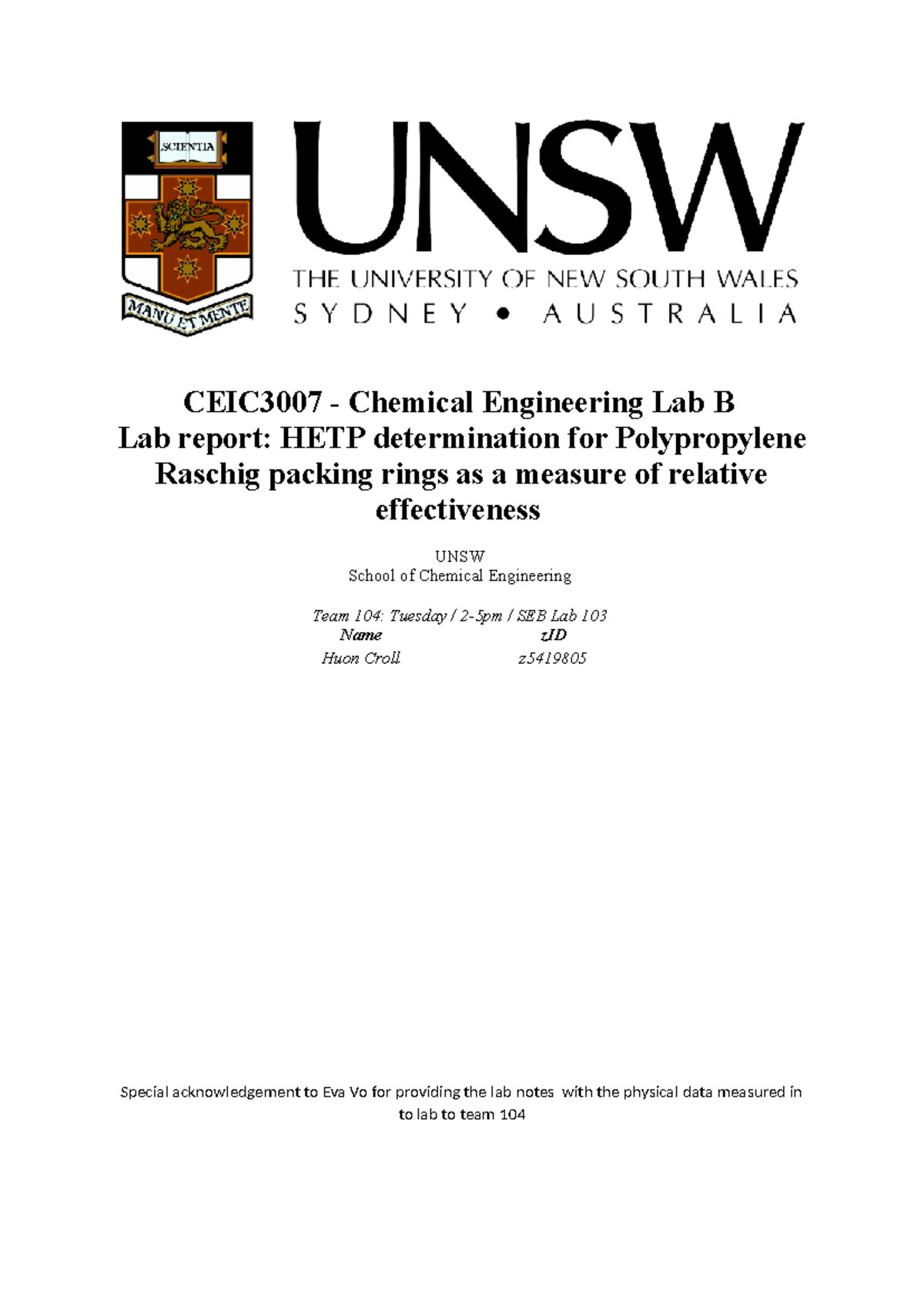 Distillation report - final - CEIC3007 - Chemical Engineering Lab B Lab ...