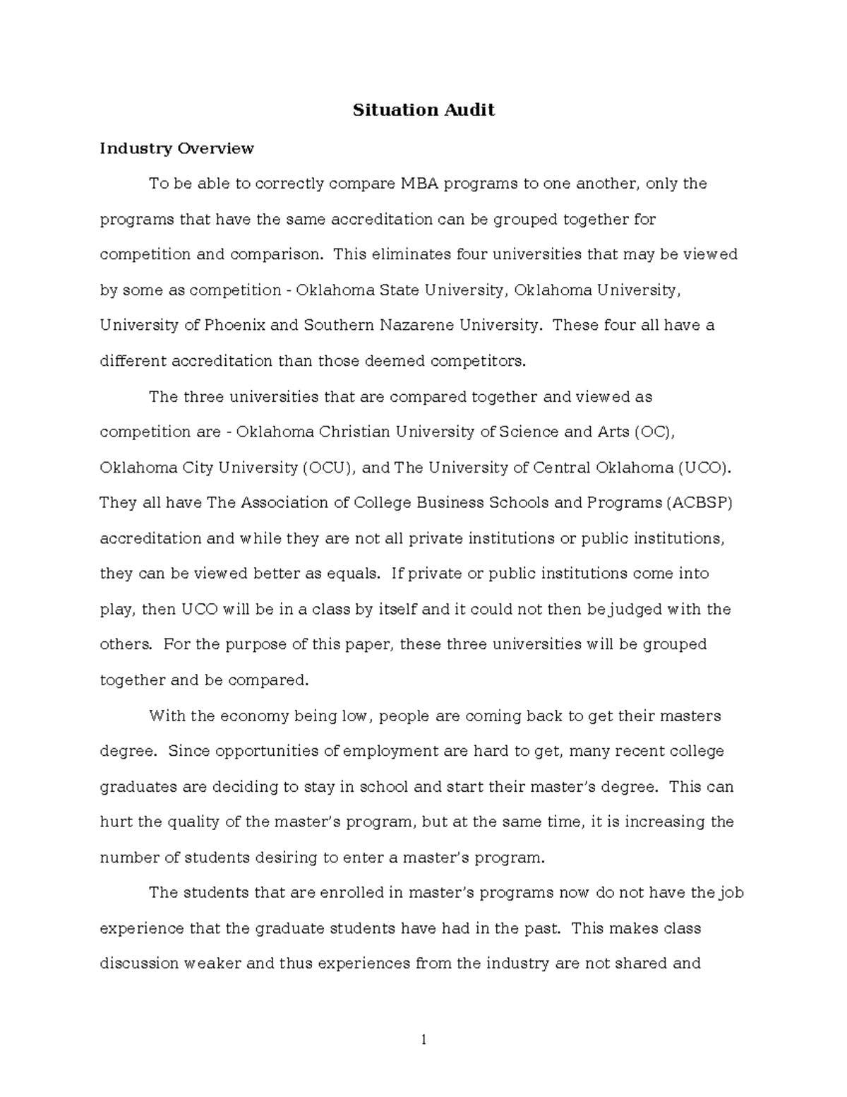 IMC Plan Example - Summary Nursing Process II - Situation Audit ...