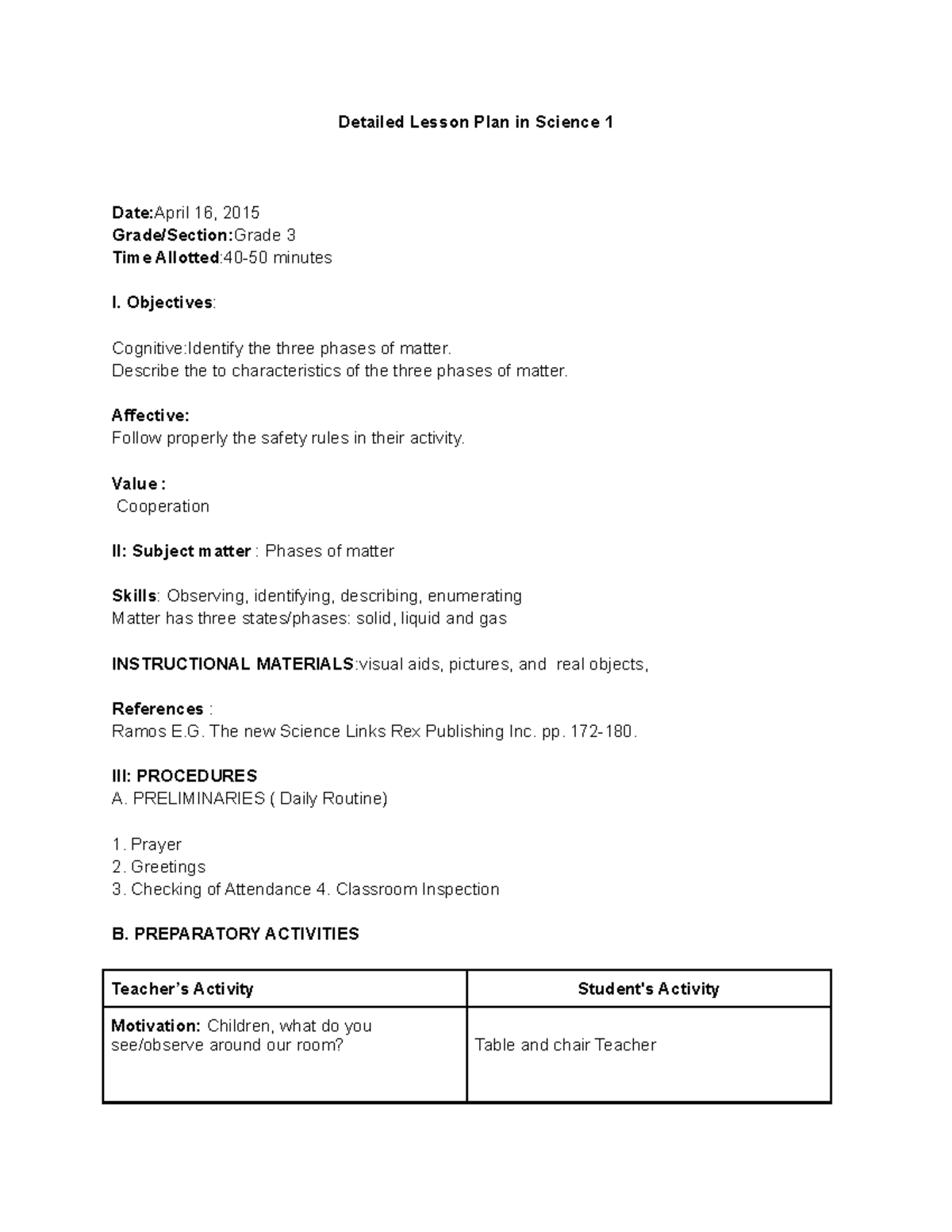 DLP in Science - For Demo teaching - Detailed Lesson Plan in Science 1 ...
