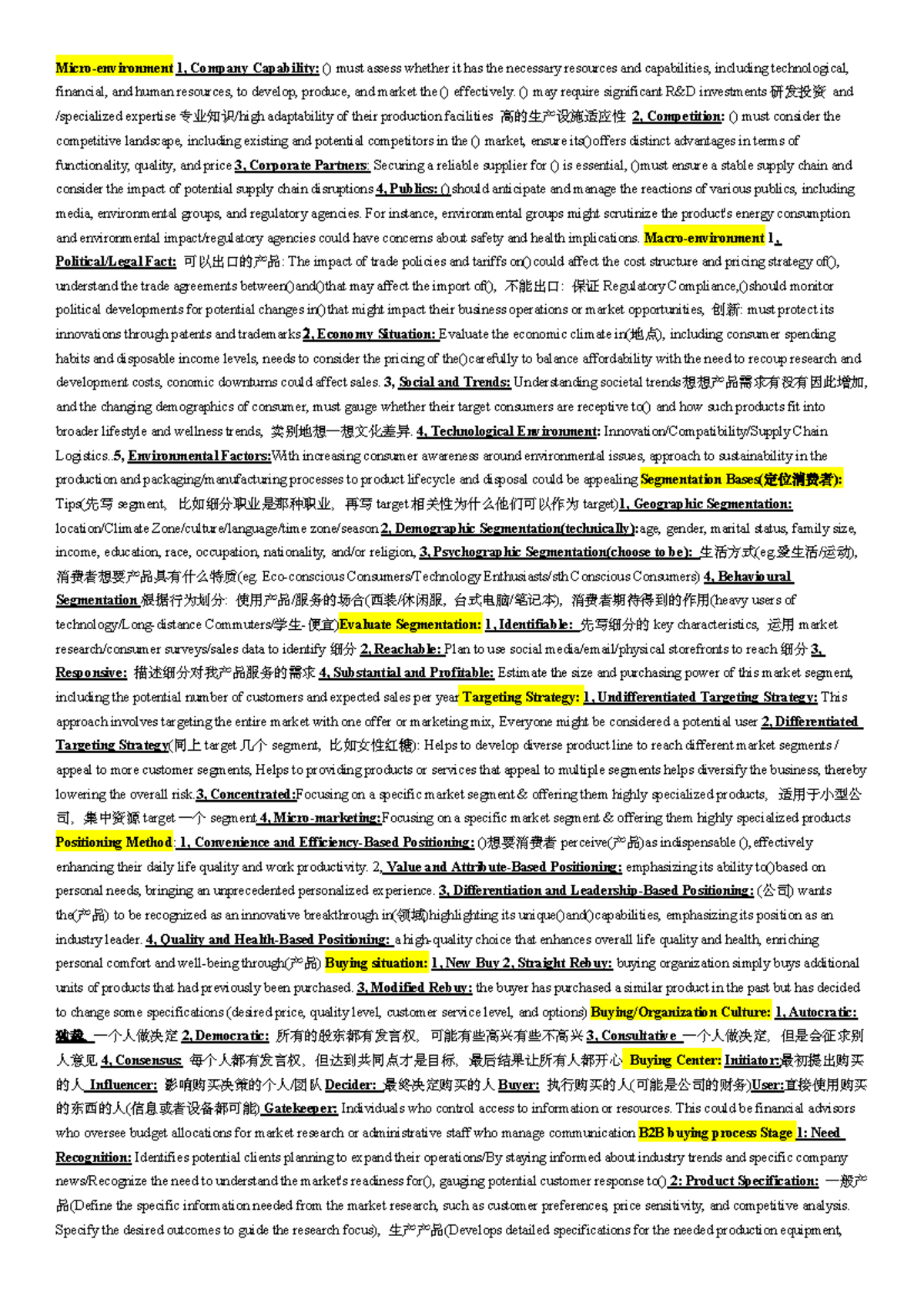 2320 cheat sheet - Micro-environment 1, Company Capability: () must assess whether it has the ...