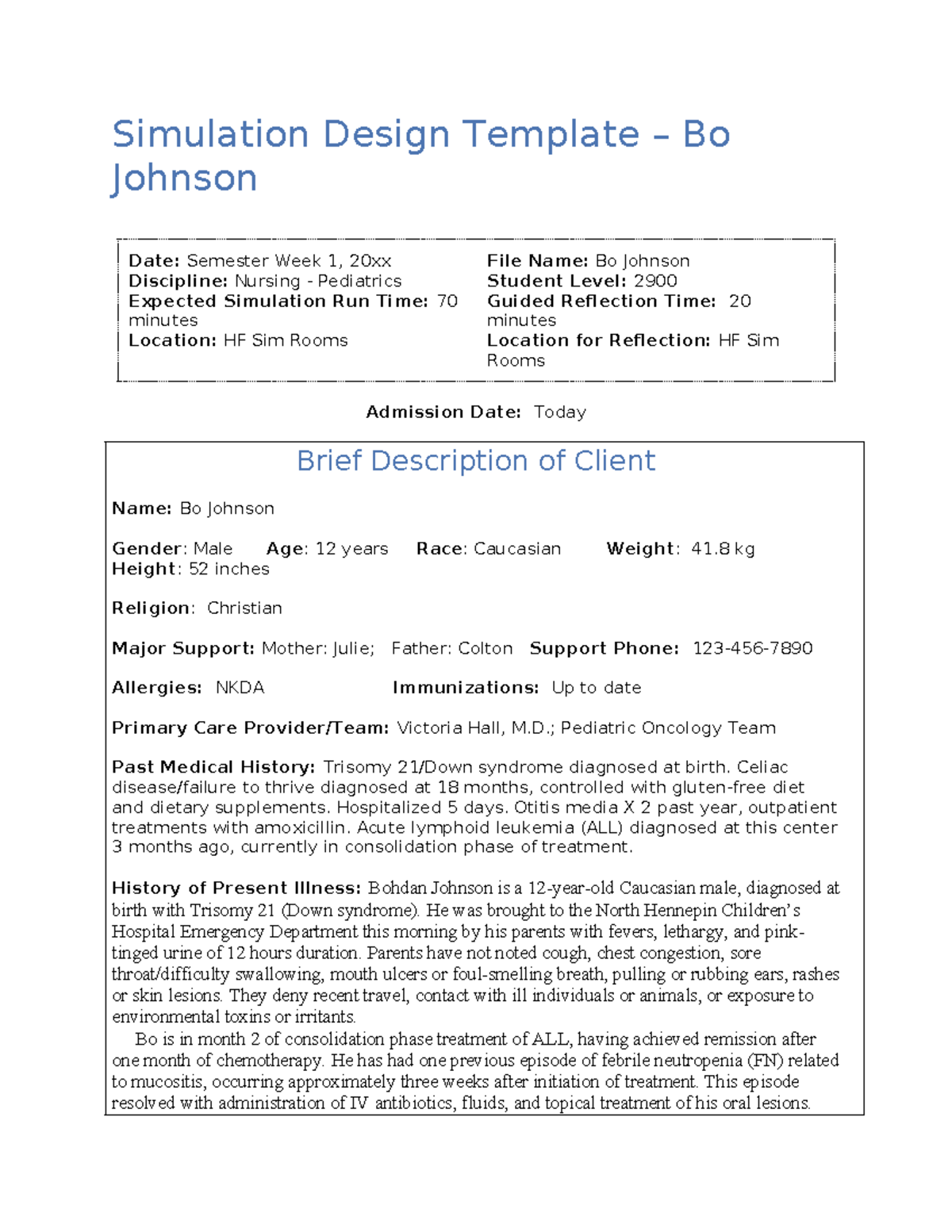 Simulation Design 2900 BJ Student Prep - Simulation Design Template ...