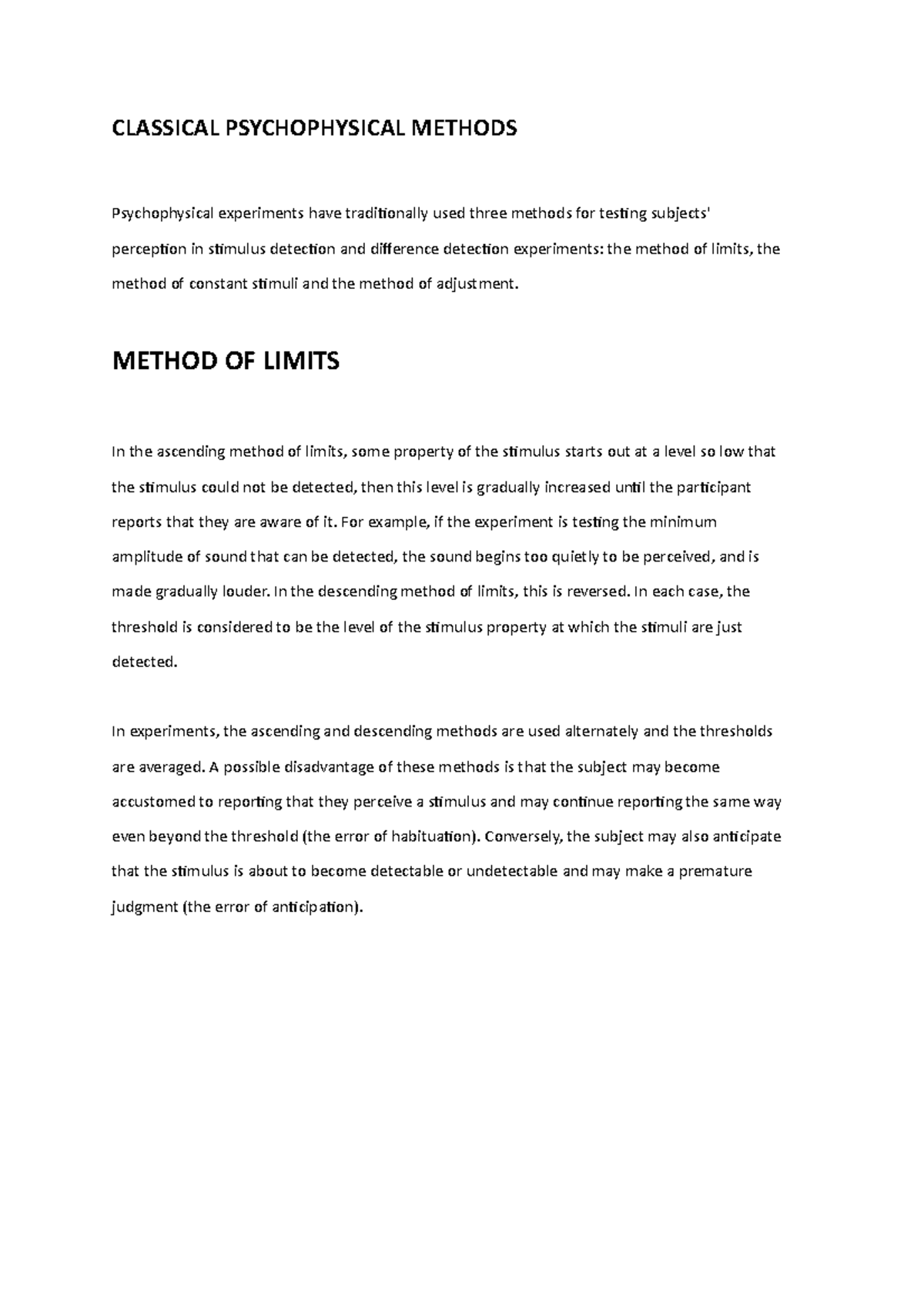 Classical Psychophysical Methods - CLASSICAL PSYCHOPHYSICAL METHODS ...