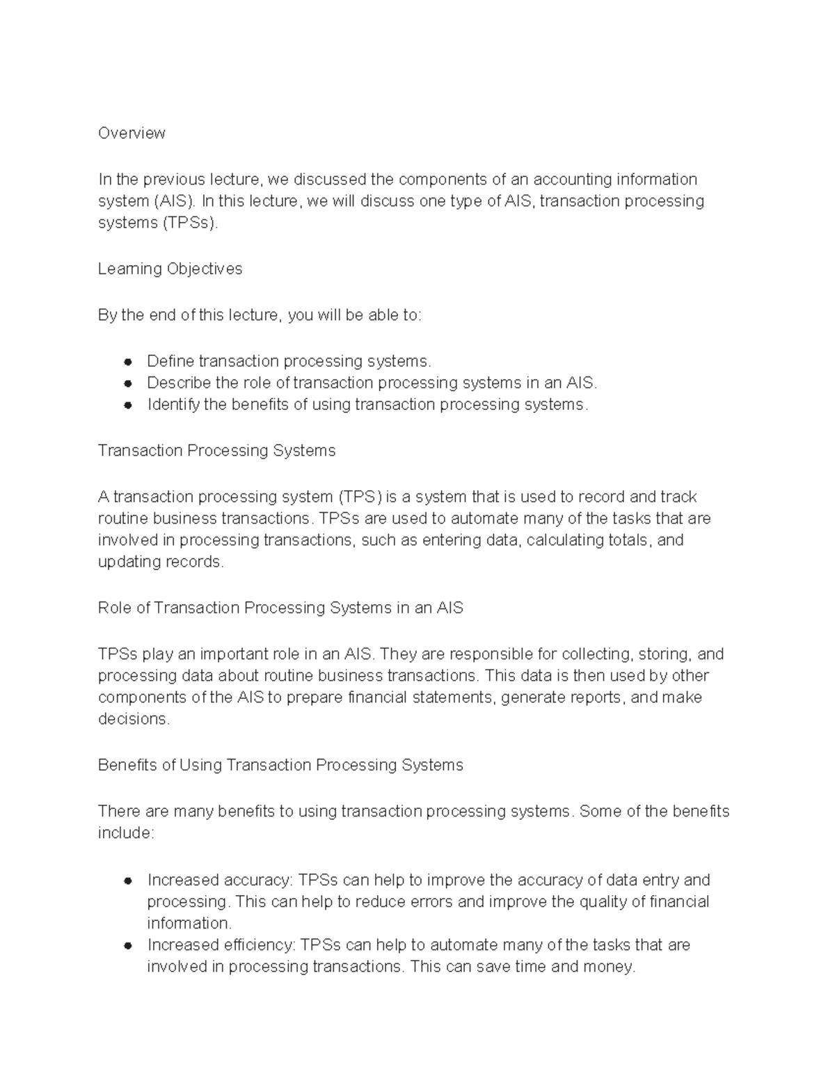 Lecture 3 Transaction Processing Systems Overview In The Previous Lecture We Discussed The