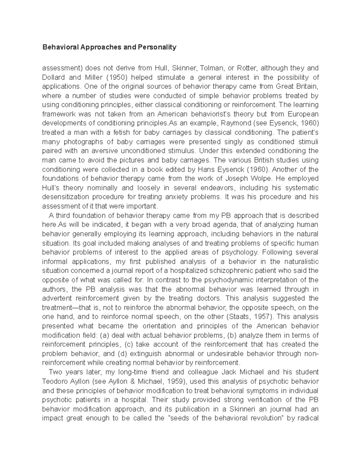 A Psychological Behaviorism Theory of Personality - Behavioral ...