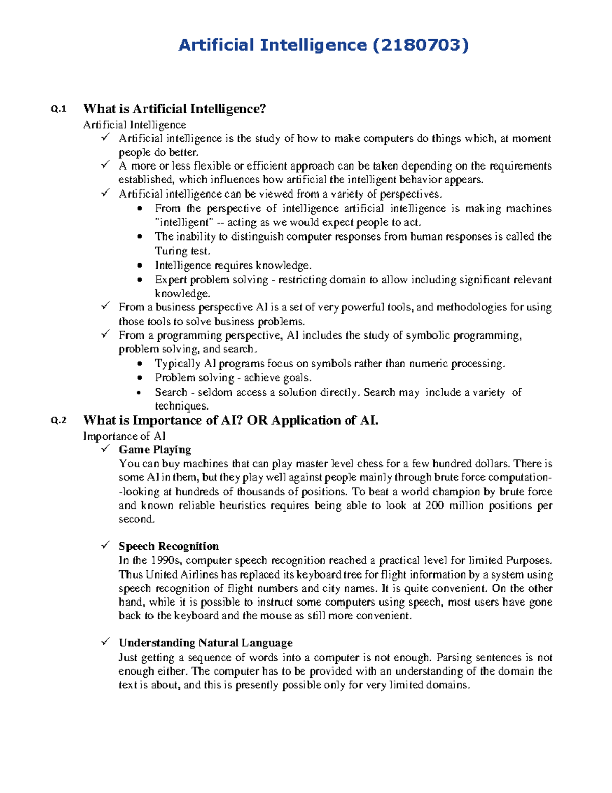 Artificial Intelligence-2180703 - Q What is Artificial Intelligence ...