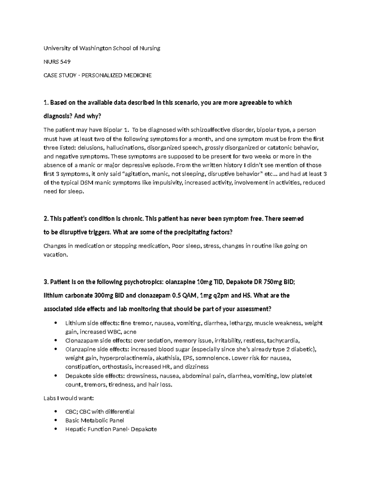 Case study Bipolar - University of Washington School of Nursing NURS ...
