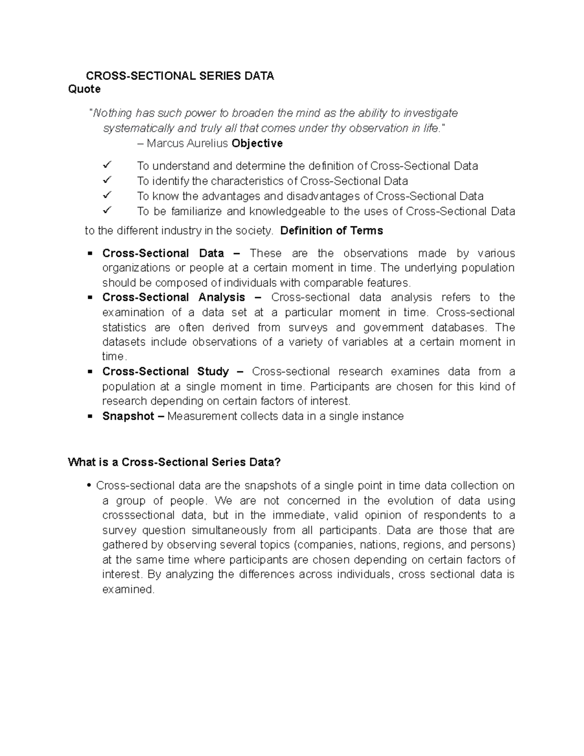 Cross sectional Series and Time series Data - CROSS-SECTIONAL SERIES ...