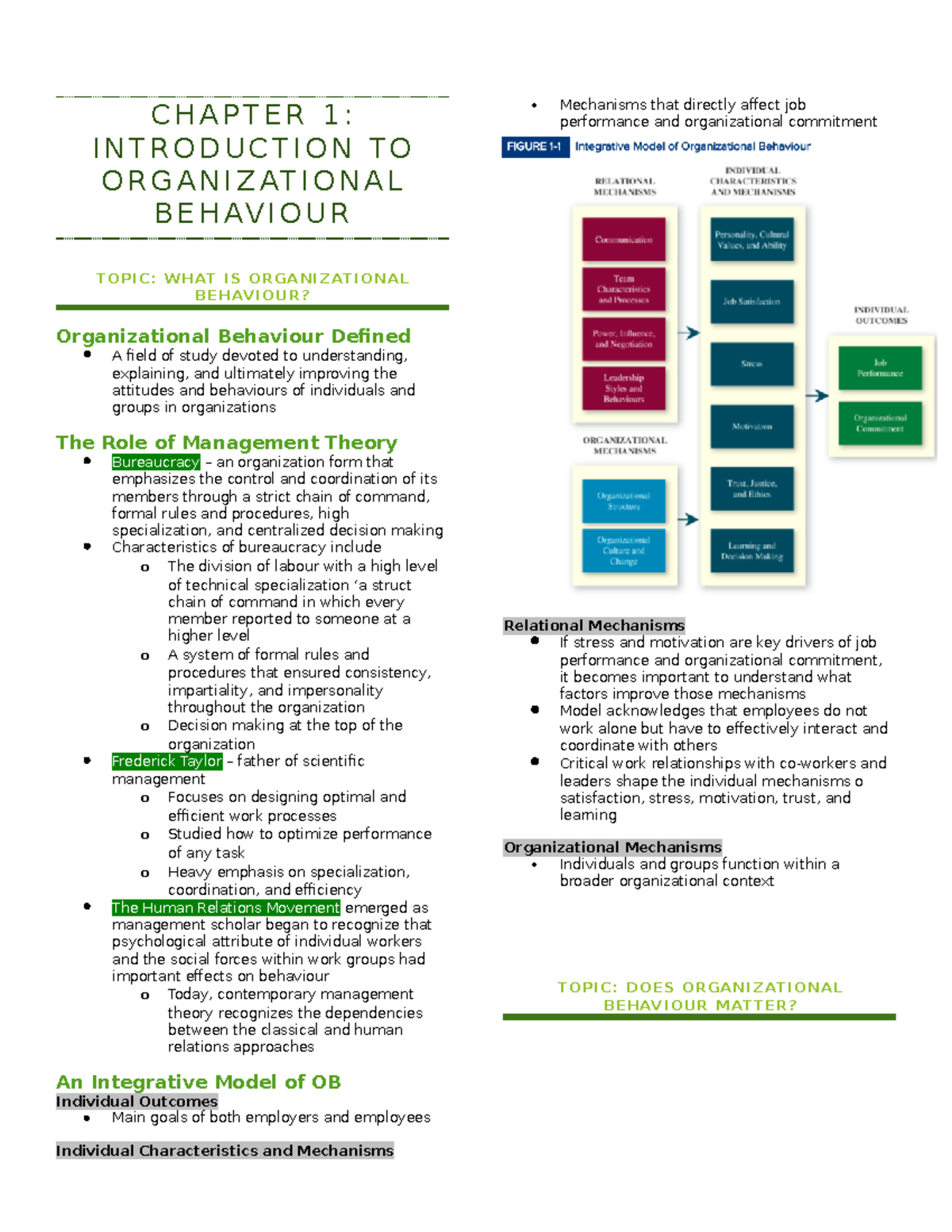 ADM2336 Notes - CHAPTER 1: INTRODUCTION TO ORGANIZATIONAL BEHAVIOUR ...