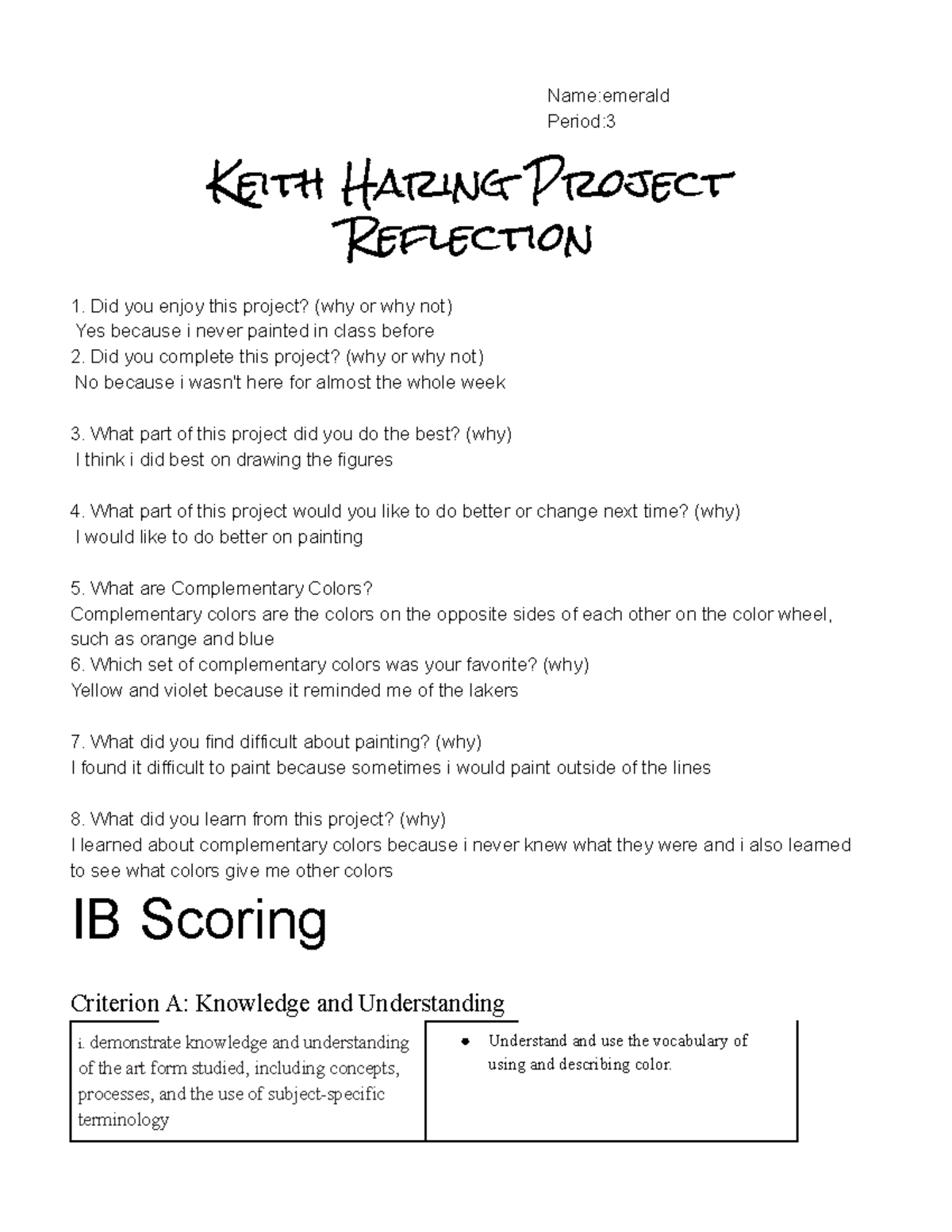 Copy of Keith Haring Project Reflection - Name:emerald Period: Keith ...