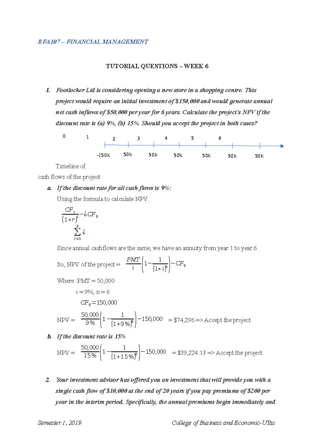 Financial Management Tutorial Questions Week 6 - Studocu